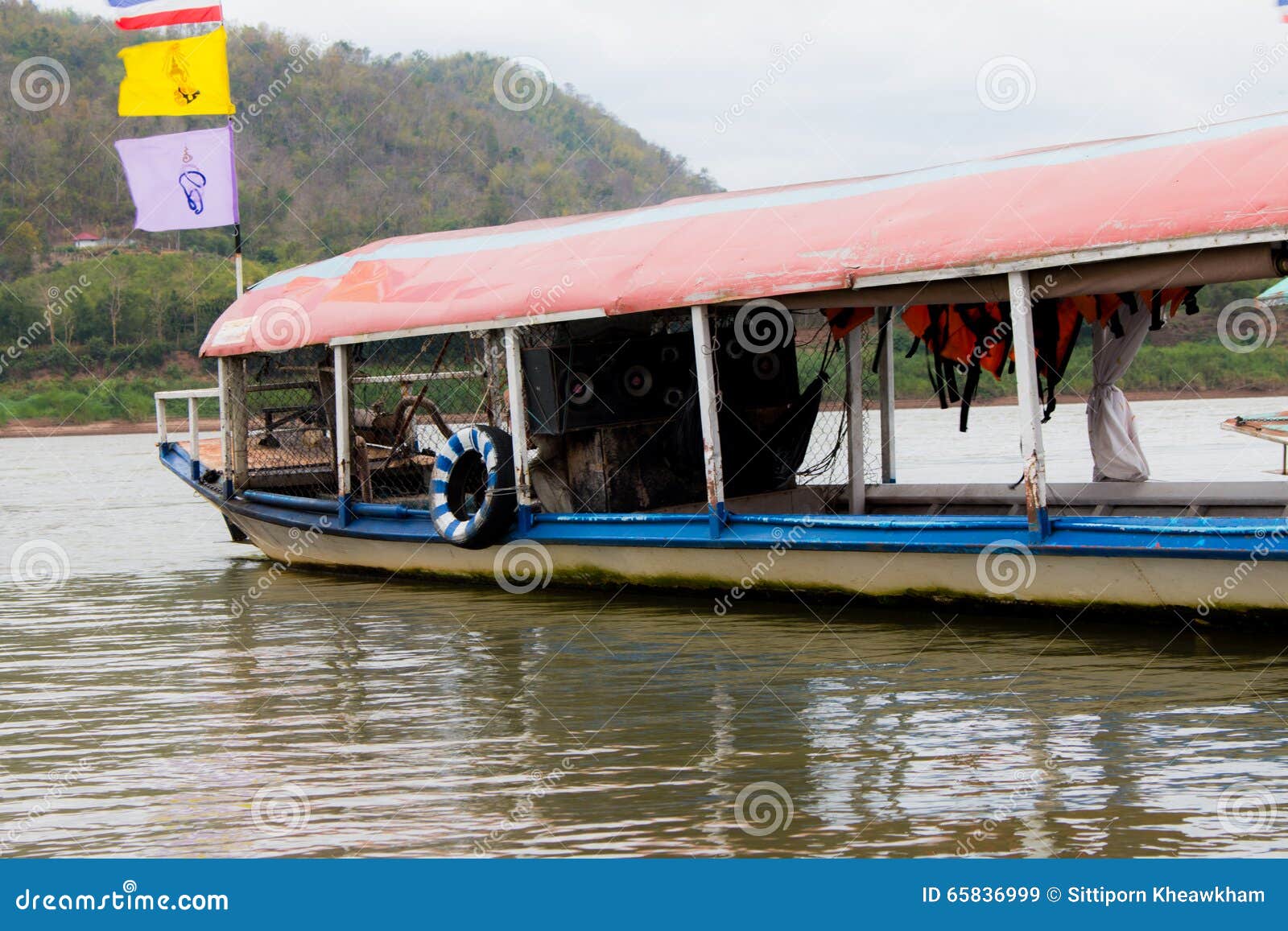 Passenger Pontoon Boat Damaged Stock Image - Image of destination, boat ...