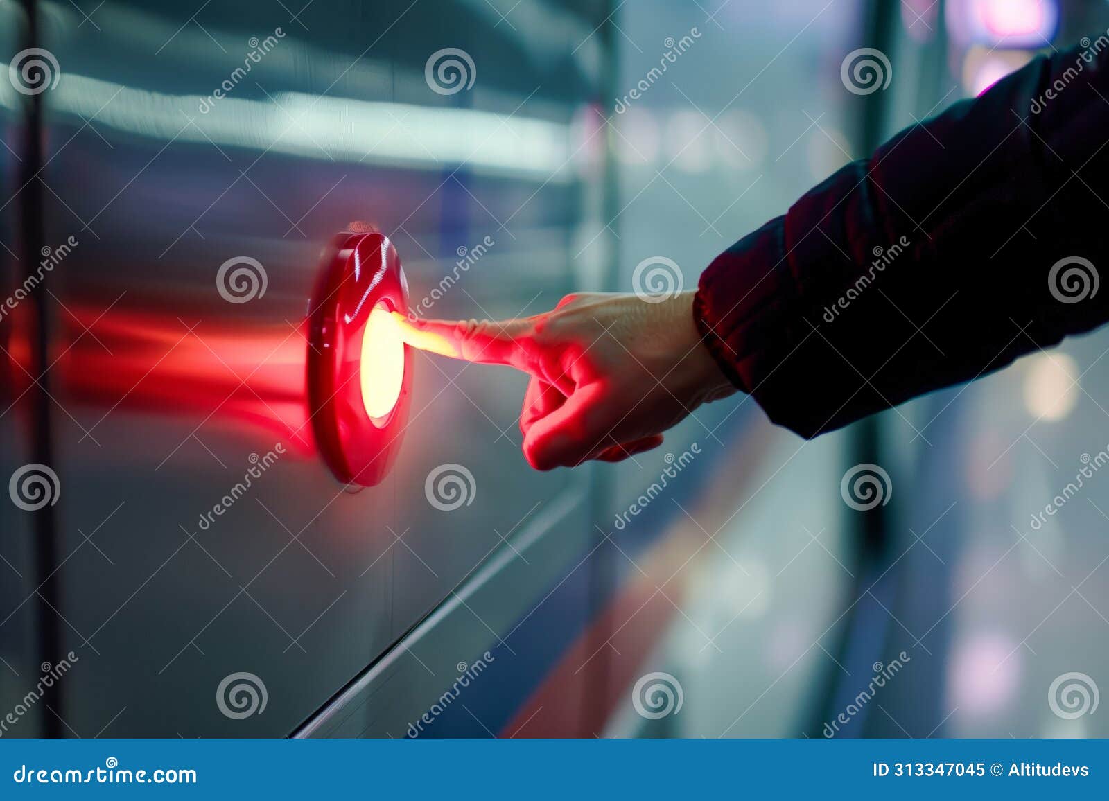 Passenger Pressing a Bright Red Emergency Stop Button Stock ...
