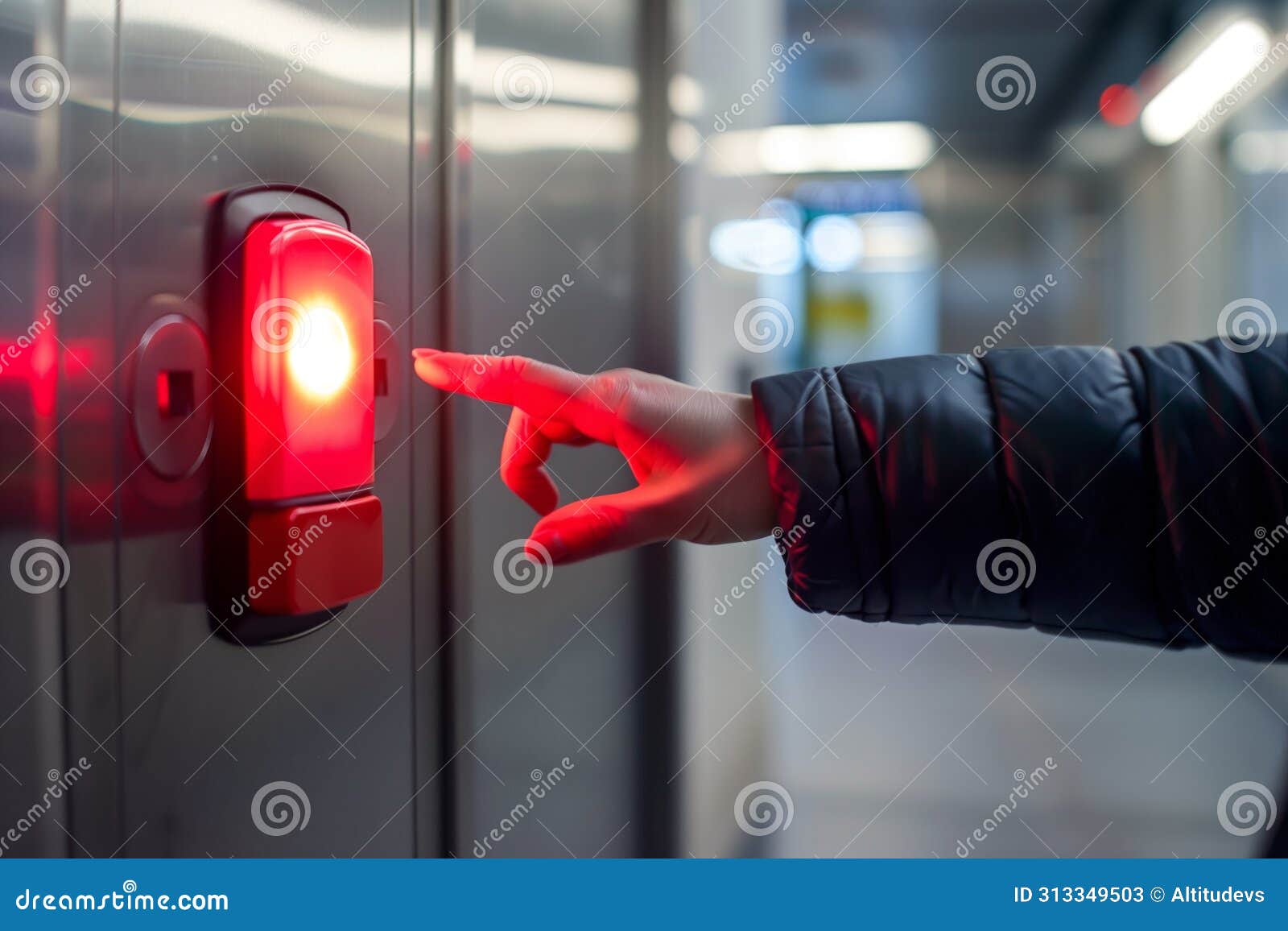 Passenger Pressing a Bright Red Emergency Stop Button Stock Image ...