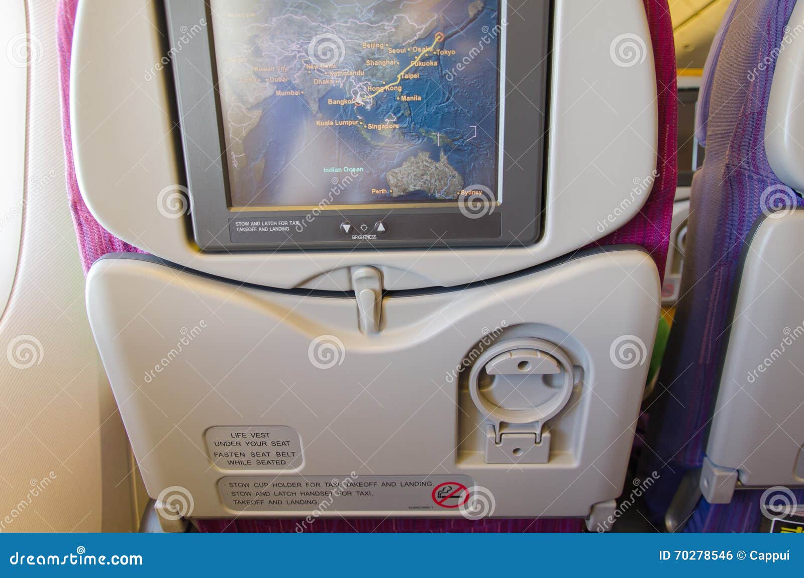 Passenger Seat of Plane with Screen Map Stock Photo - Image of ...
