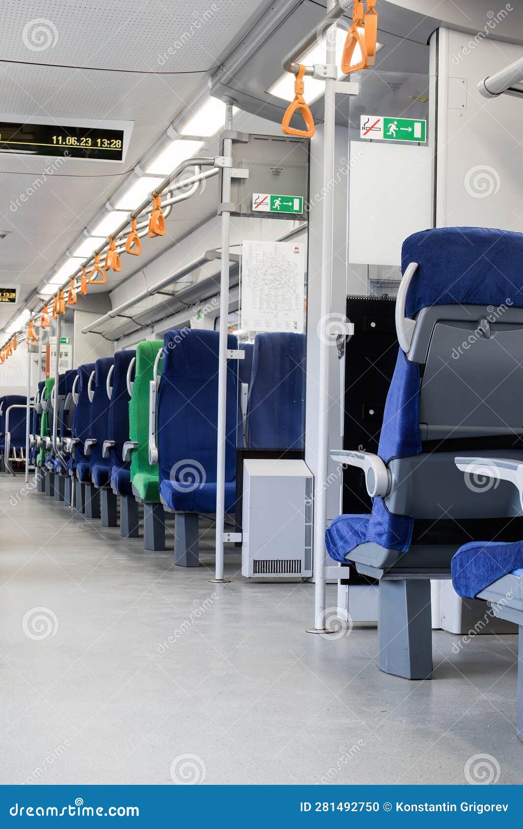 Passenger Seats in an Empty Train. Rows of Unoccupied Seats Stock Photo ...