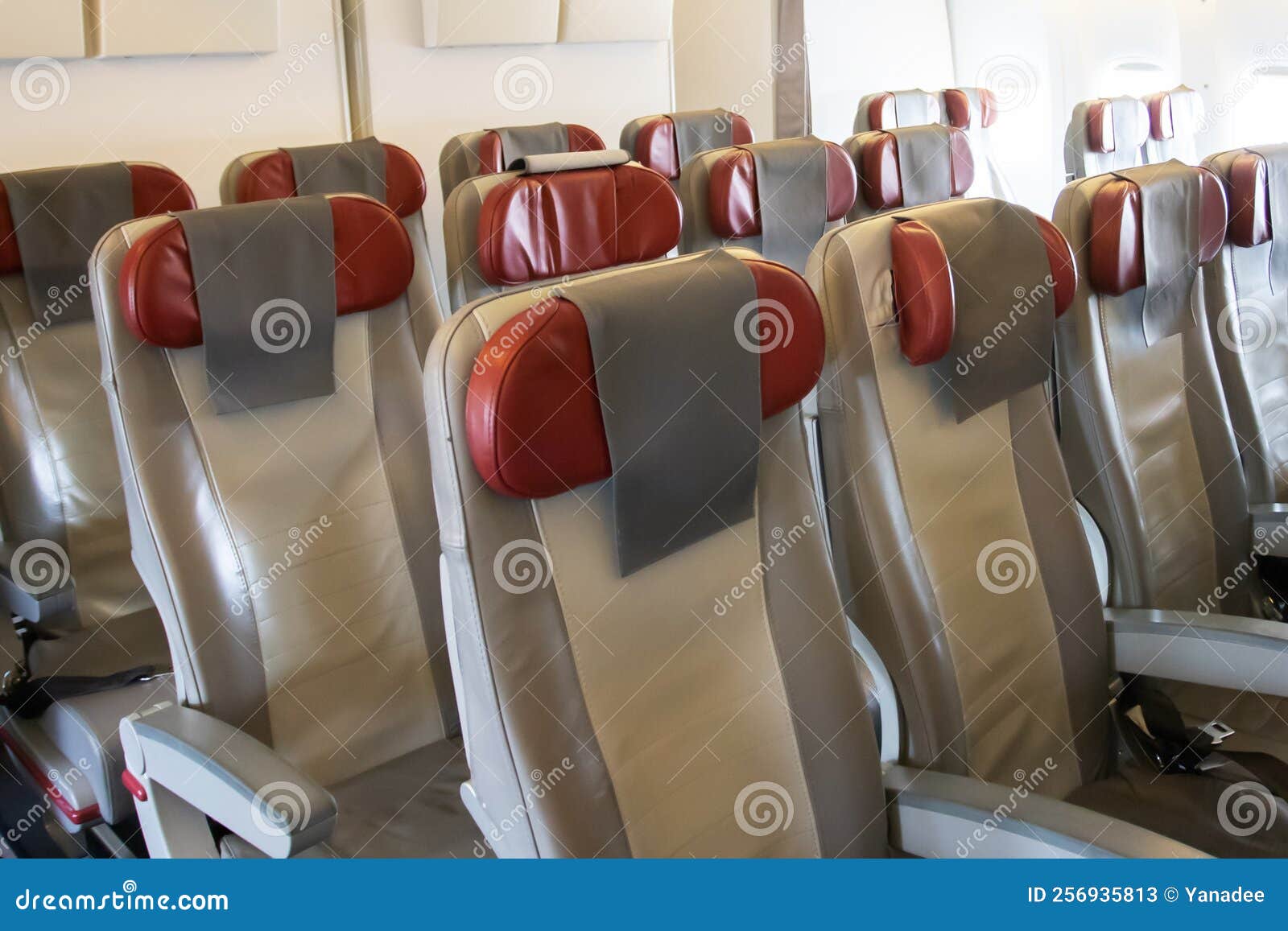Passenger Seats Inside the Plane, Empty Airplane Cabin Stock Image ...