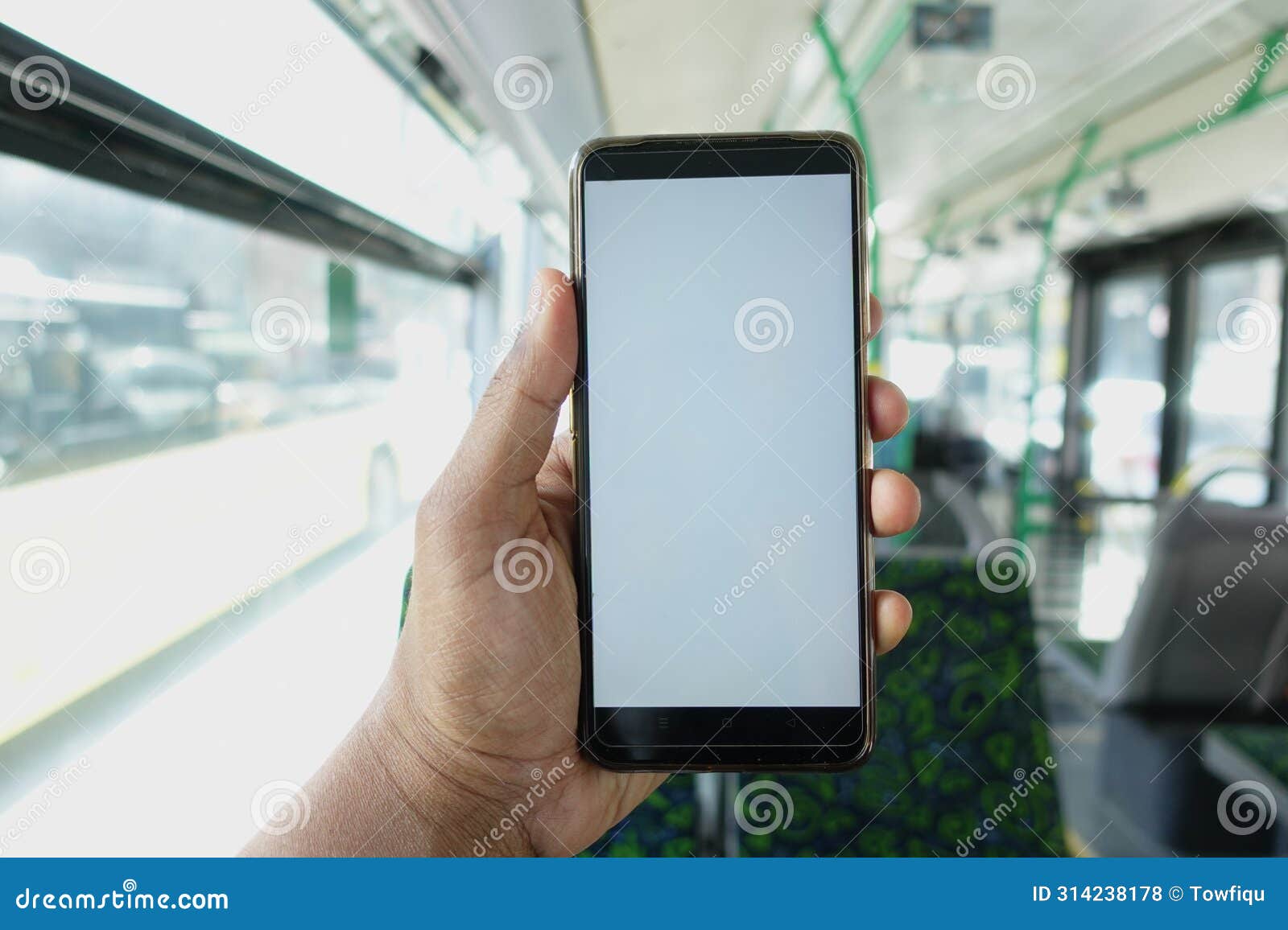 Passenger Sitting in a Bus Using His Phone. Stock Photo - Image of ...