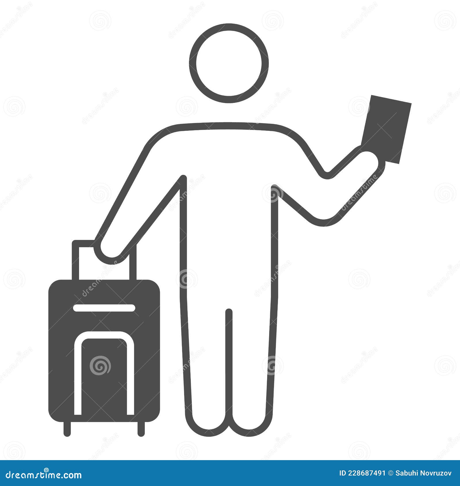 Passenger with Suitcase and Passport Solid Icon, Security Check Concept ...
