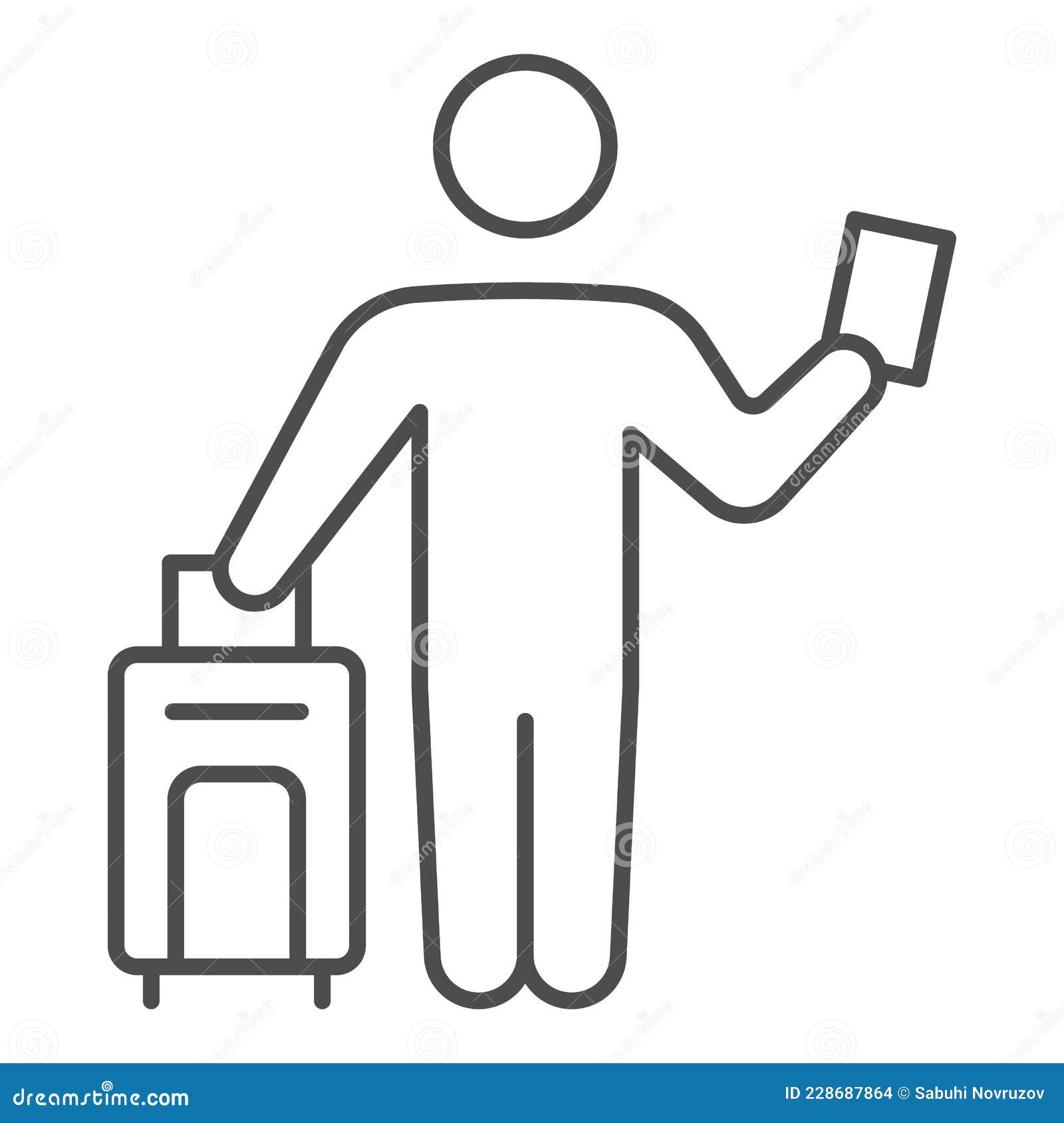 Passenger with Suitcase and Passport Thin Line Icon, Security Check ...