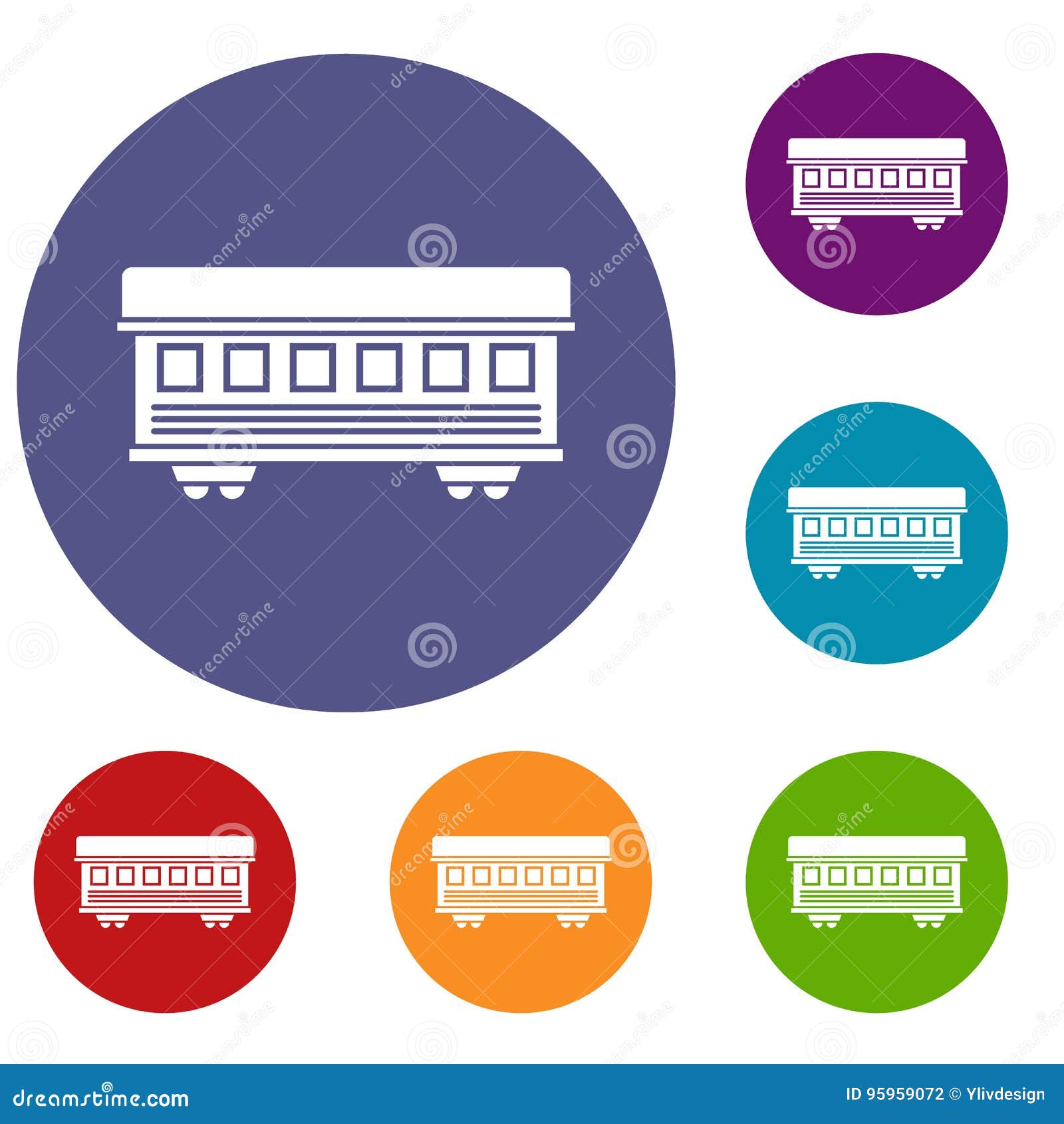 Passenger Train Car Icons Set Stock Vector - Illustration of place ...