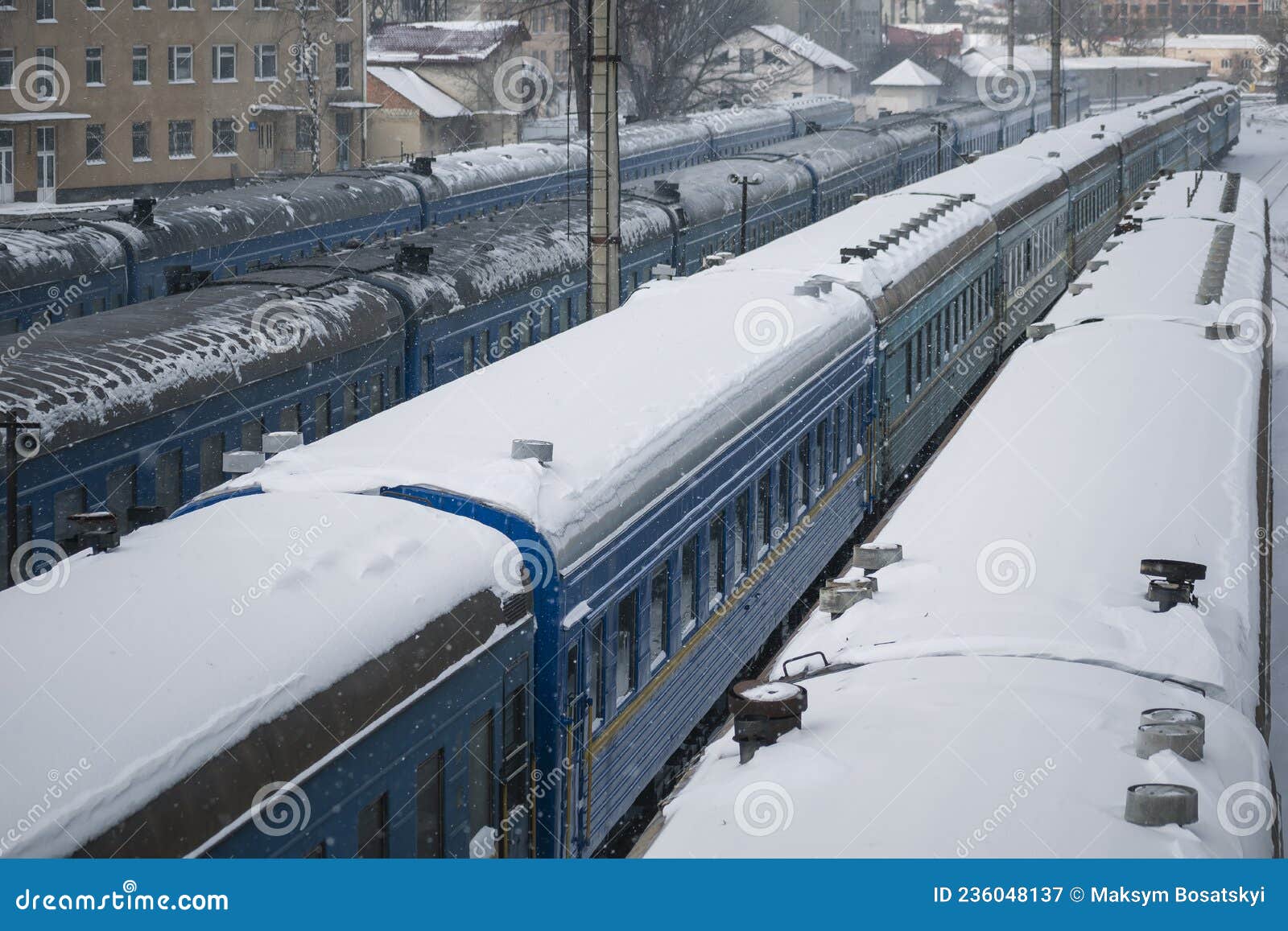 Passenger Train Cars at the Station in Winter Stock Image - Image of ...