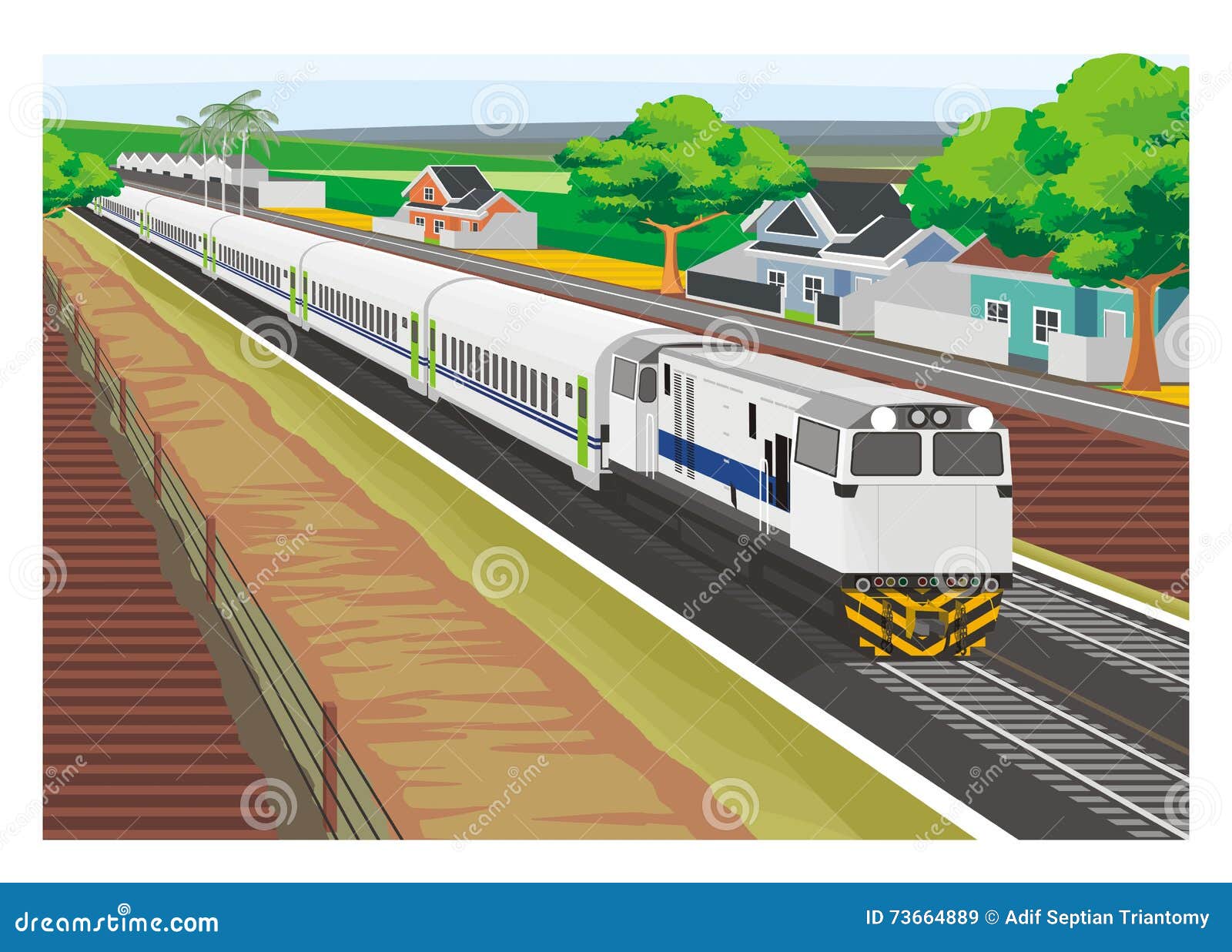 Passenger Train Crossing Village Stock Vector - Illustration of journey ...