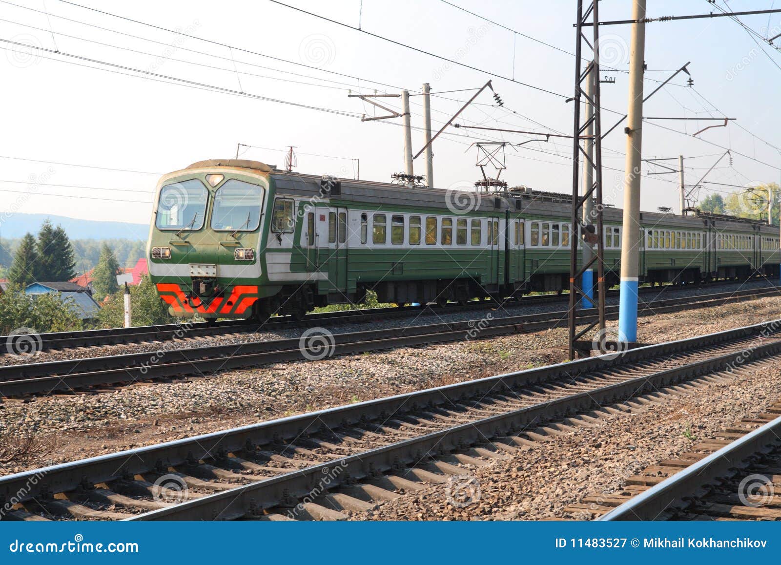 Passenger Train on Electric Railway Stock Image - Image of sleeper ...