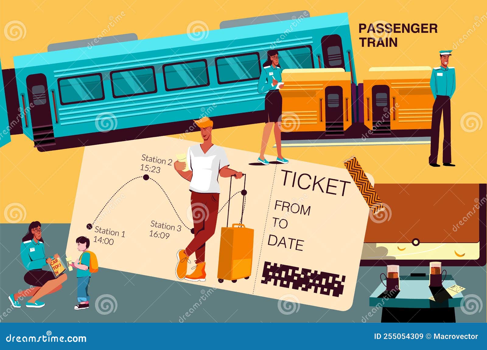 Passenger Train Flat Collage Stock Illustration - Illustration of ...