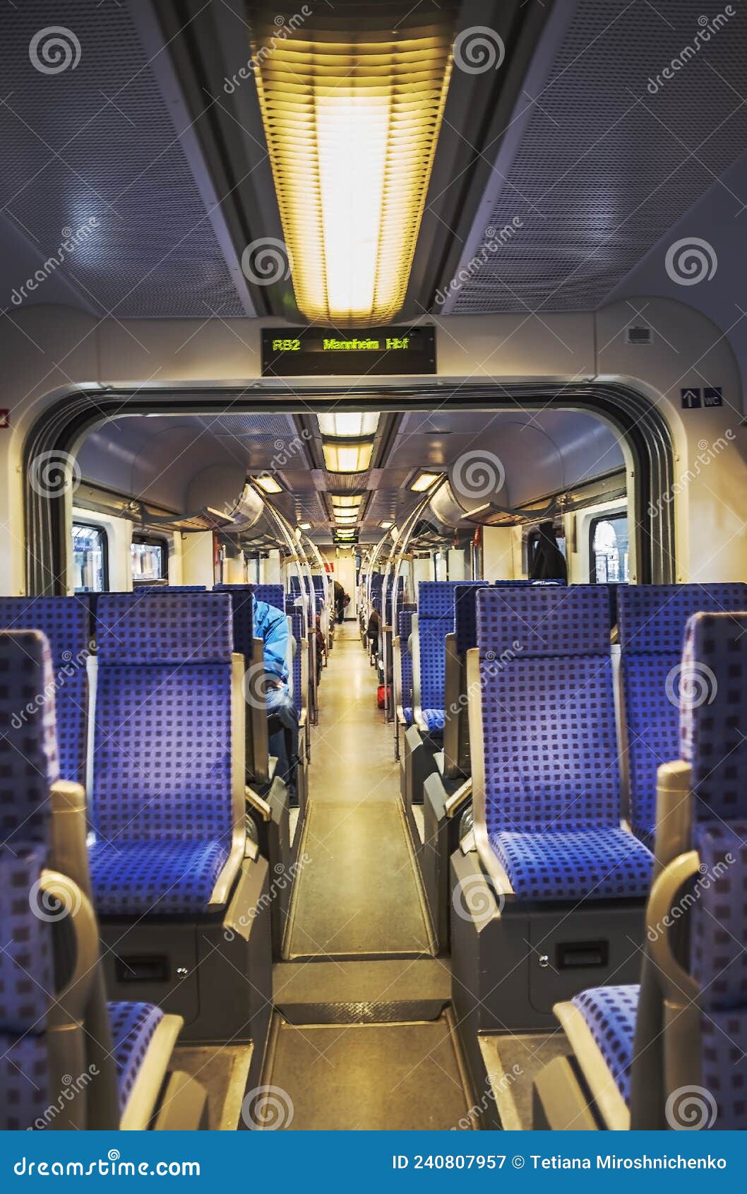 Passenger Train Inside with Blue Seats in Germany Stock Image - Image ...
