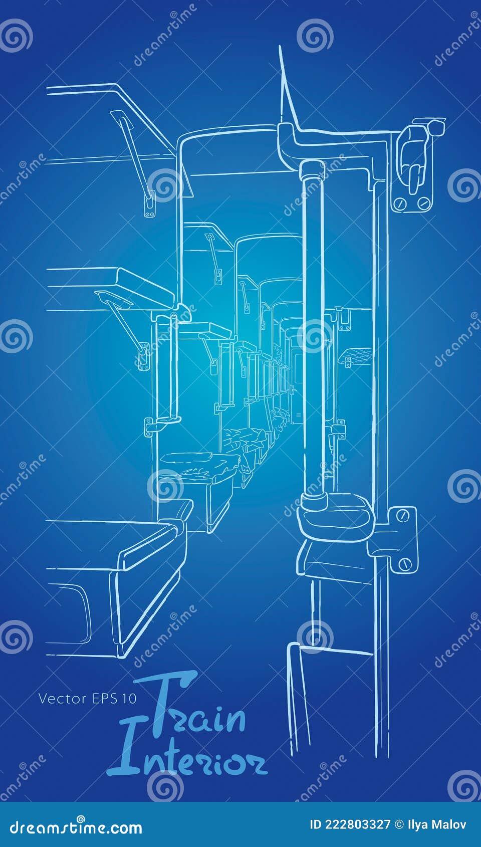 Passenger Train Interior Hand Drawn Sketch Vector Illustration. Stock ...