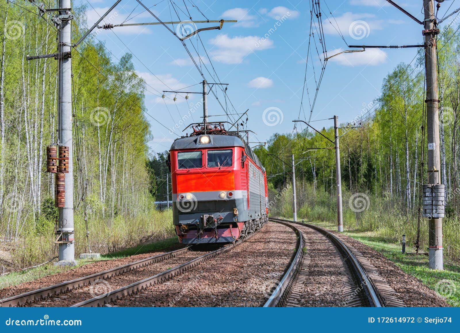 Passenger Train Moves on the Forest Background Stock Photo - Image of ...