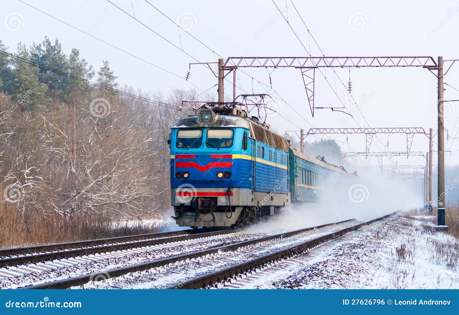 Passenger Train Moving Along the Snow Track Stock Photo - Image of ...