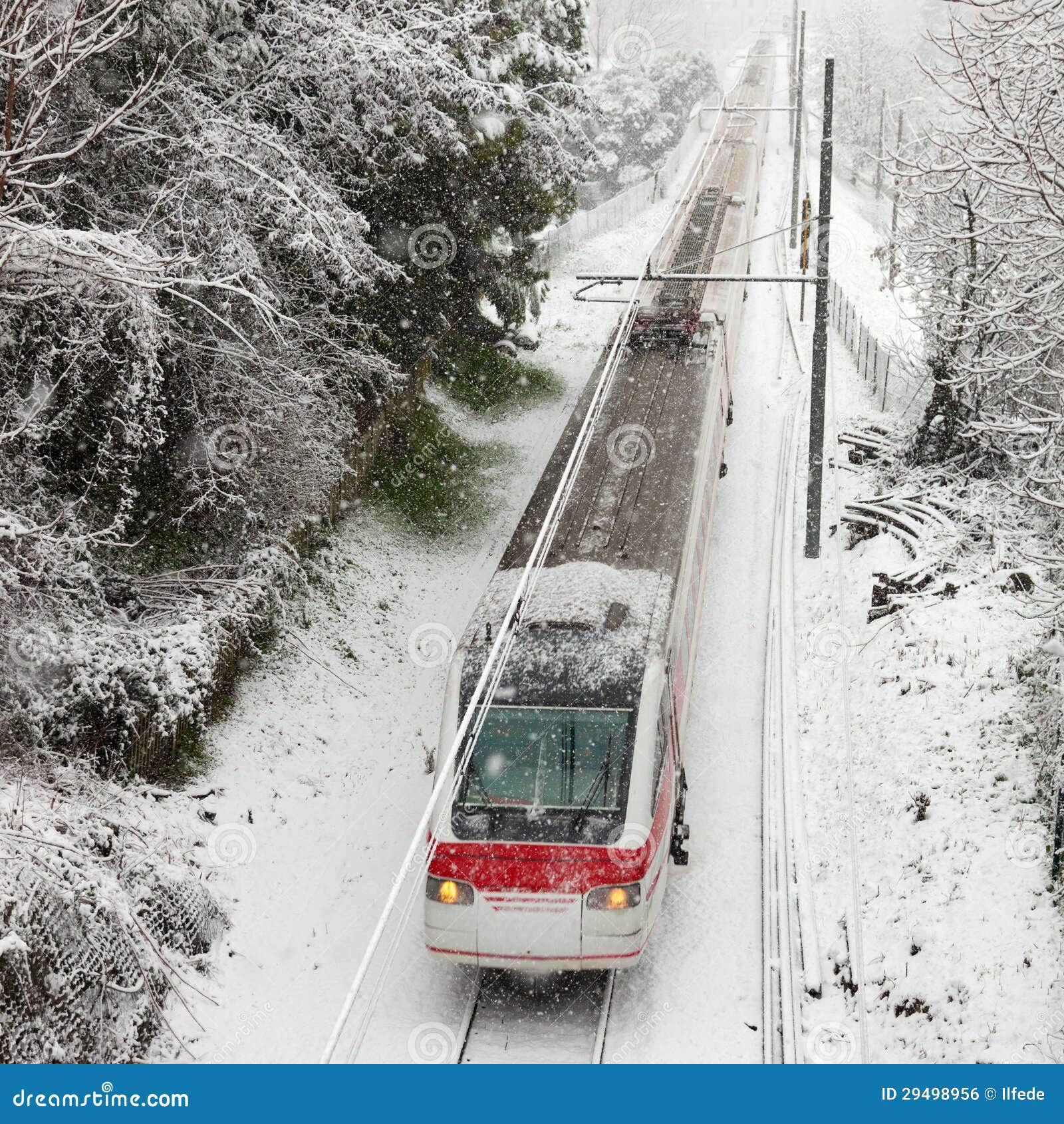 Passenger Train Moving Along Snow Track Stock Photo - Image of public ...