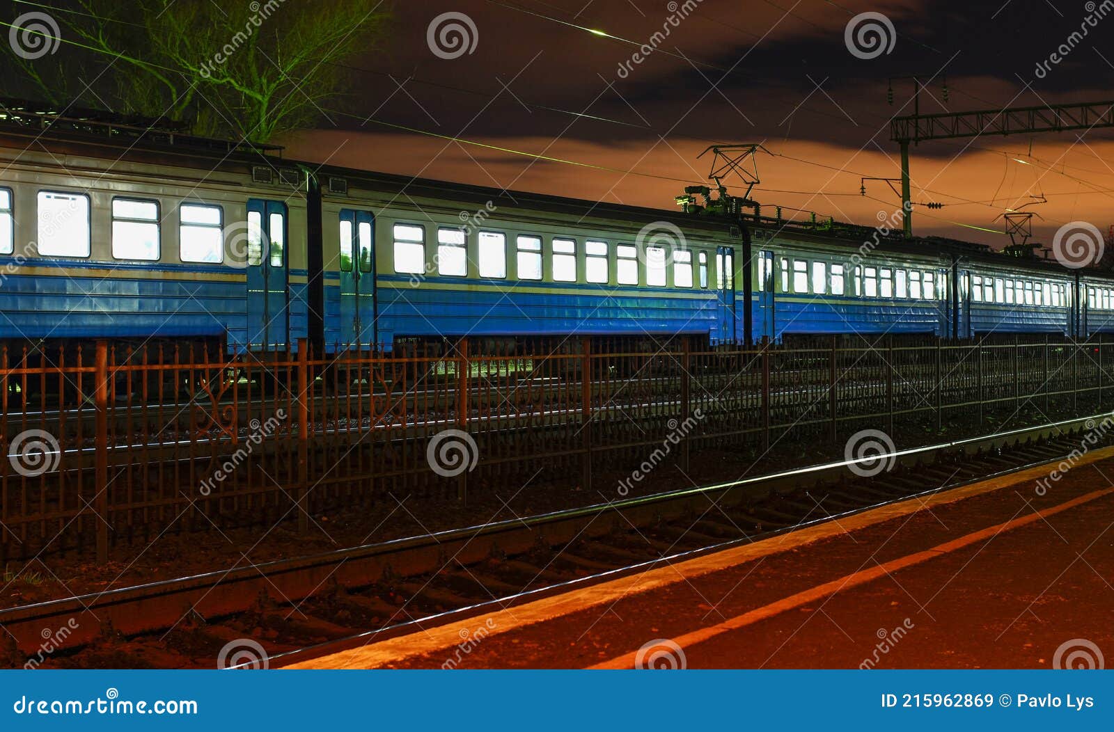 Passenger Train at Night at the Station Stock Image - Image of journey ...