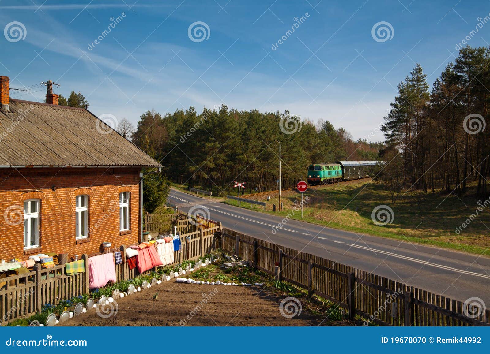 Passenger Train Passing through Countryside Stock Photo - Image of stop ...