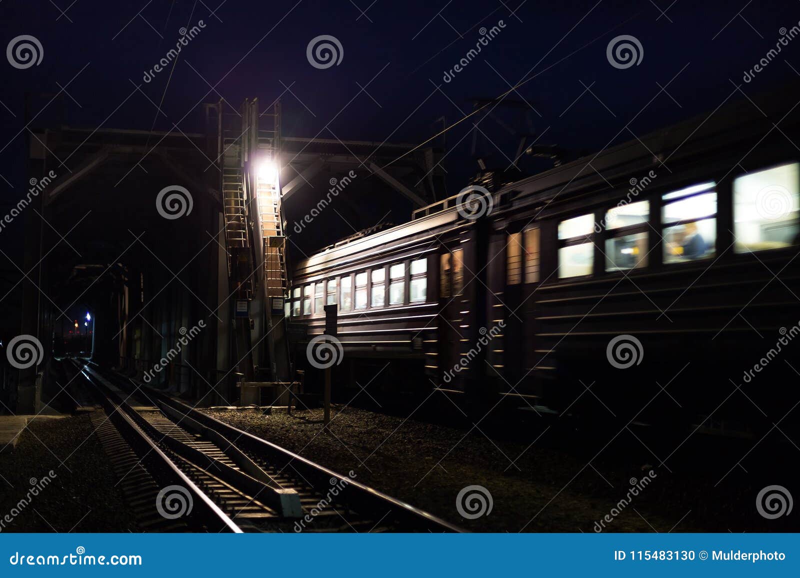 Passenger Train is Passing Over Bridge at Night Editorial Image - Image ...