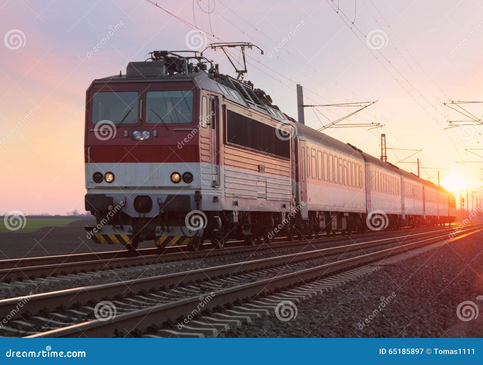 Passenger Train on Railway at Sunset Stock Image - Image of business ...