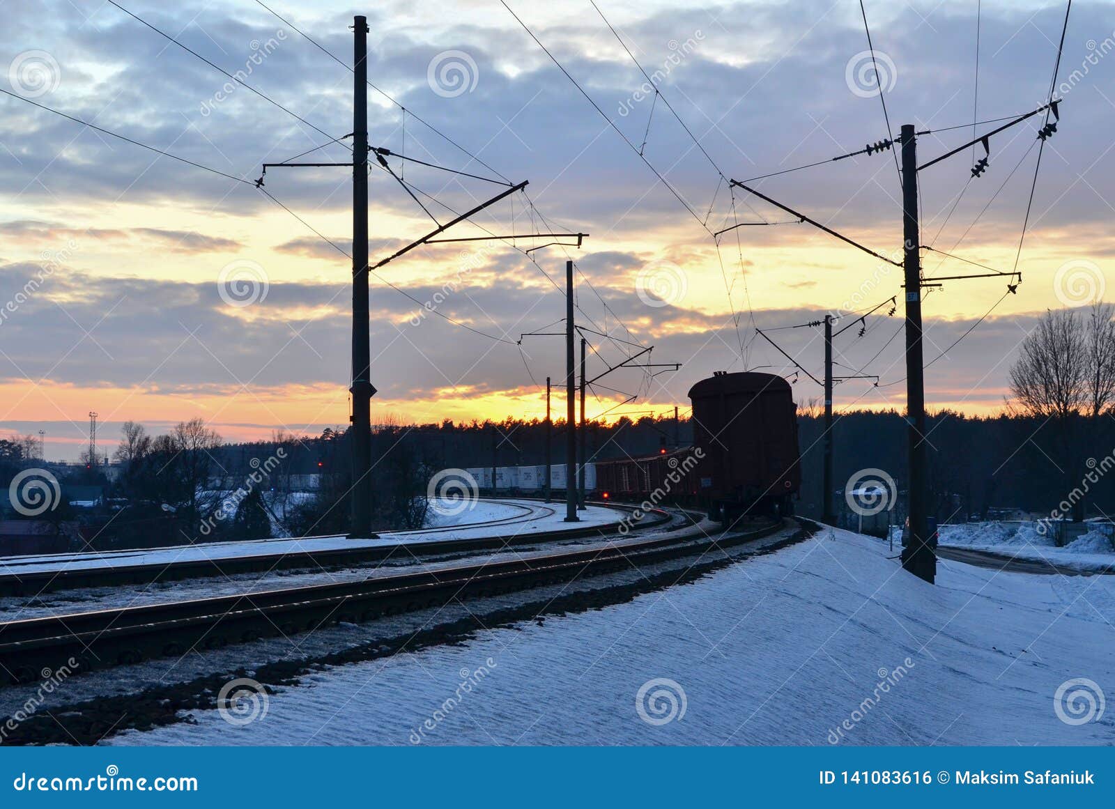 Passenger Train on Railway at Sunset Editorial Photo - Image of evening ...