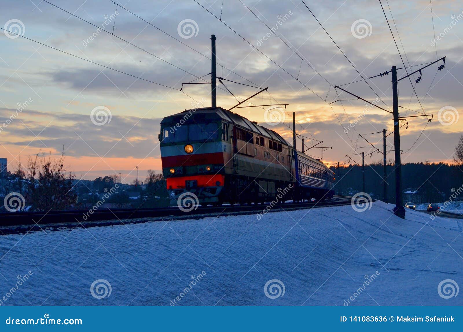 Passenger Train on Railway at Sunset Stock Photo - Image of journey ...