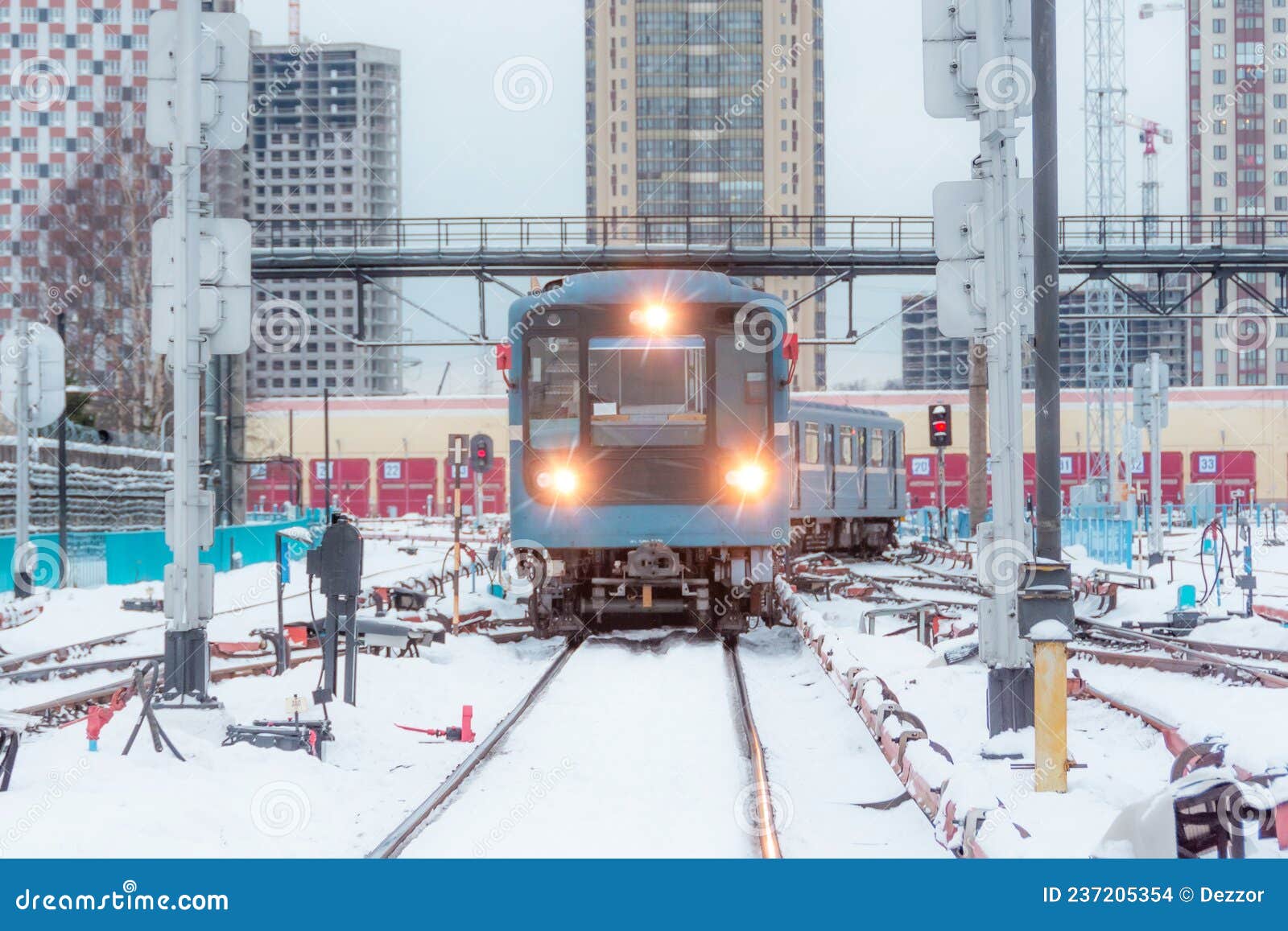 Passenger Train on Railway Track in a Snow Stock Photo - Image of ...