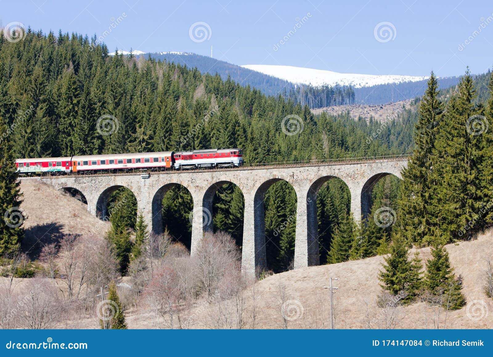 Passenger Train on Railway Viaduct Near Telgart, Slovakia Stock Photo ...