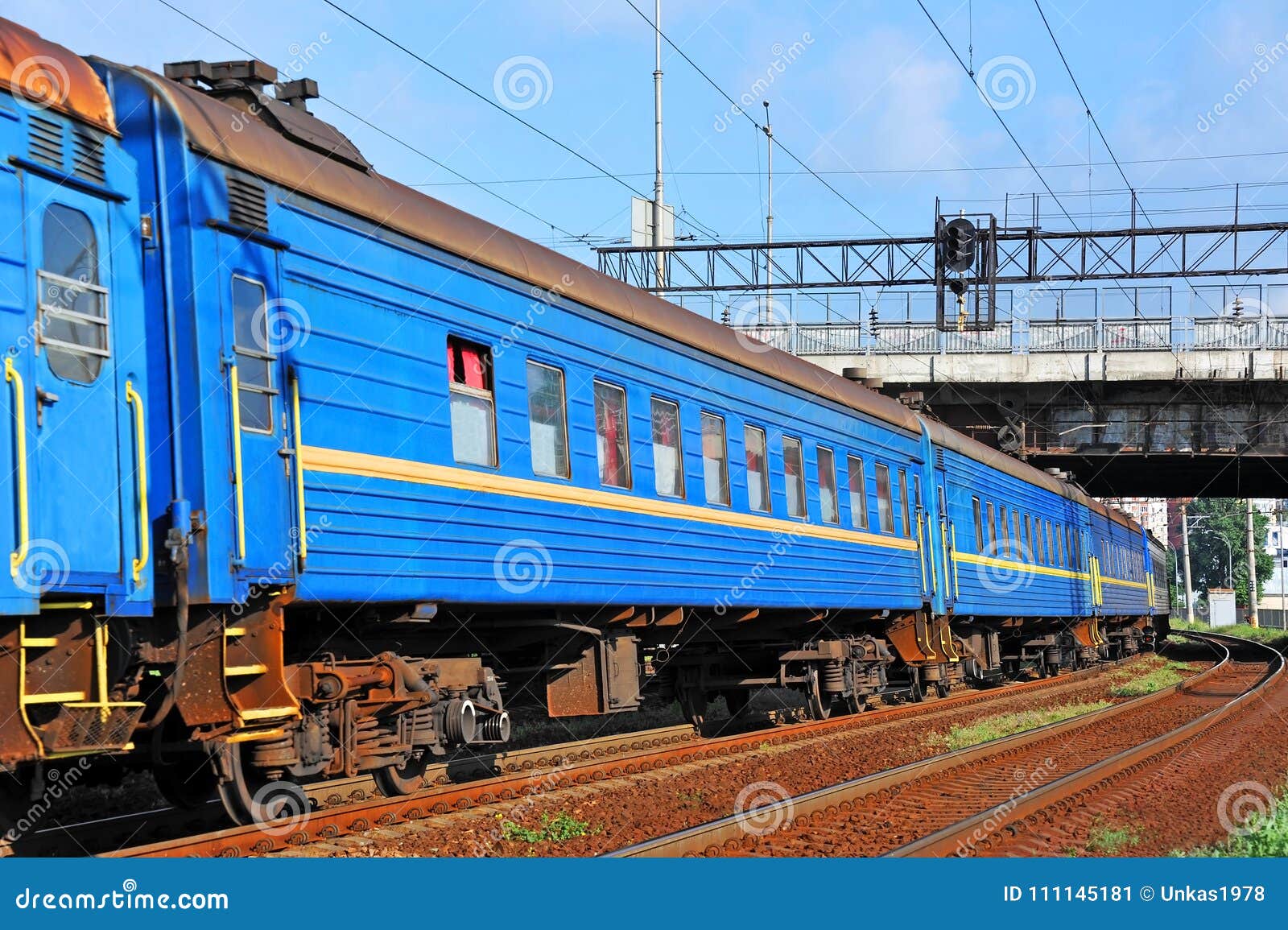 Passenger train on railway stock image. Image of express - 111145181