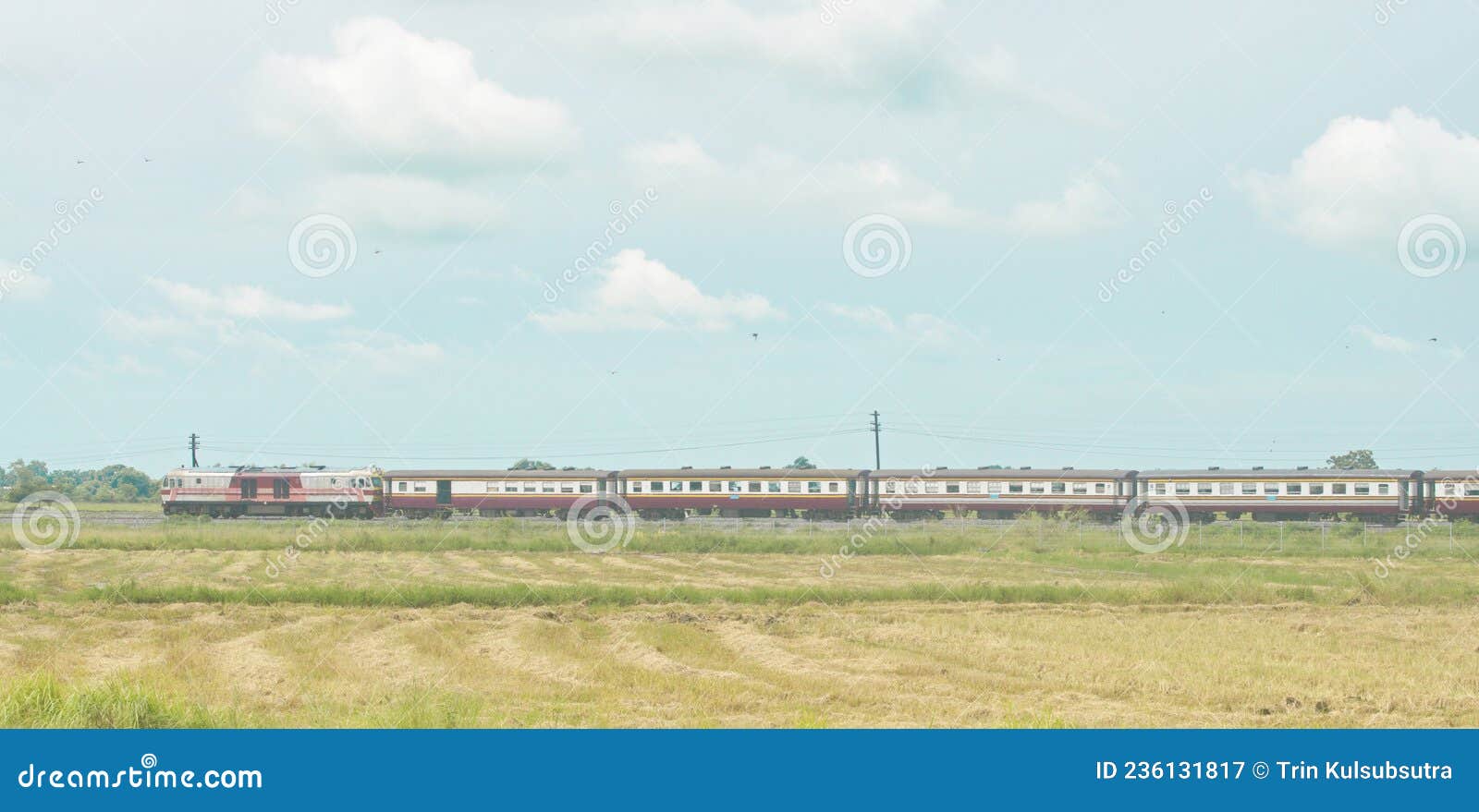 The Passenger Train Runs through the Rural Fields Stock Image - Image ...