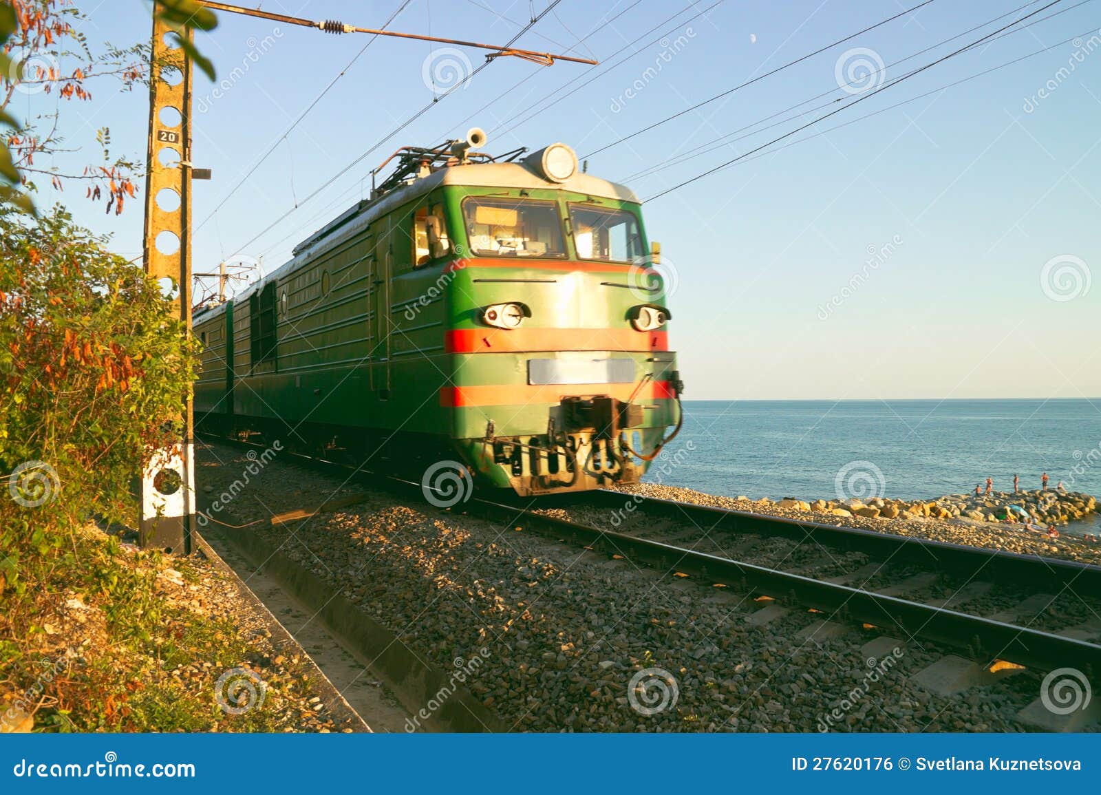 Passenger Train on the Sea Background Stock Photo - Image of russian ...