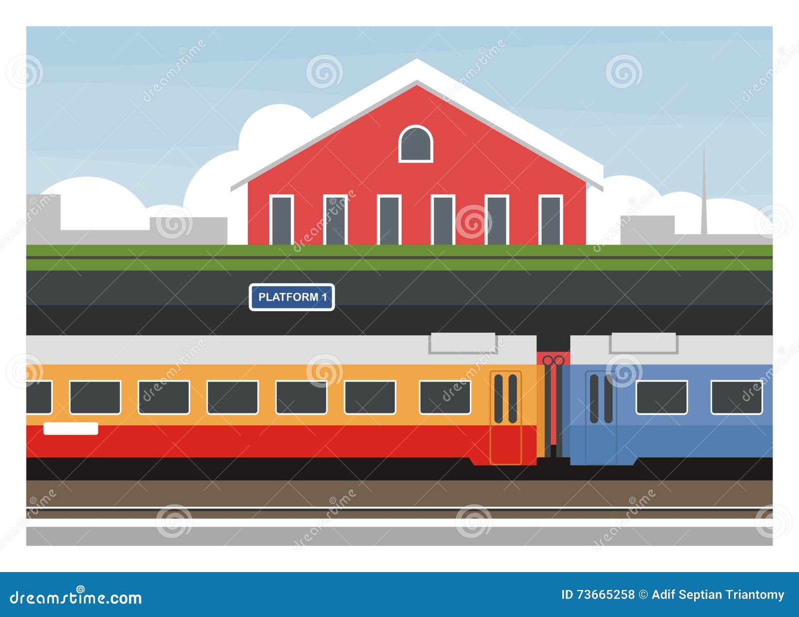Passenger Train Stops at Railway Station Platform Stock Vector ...