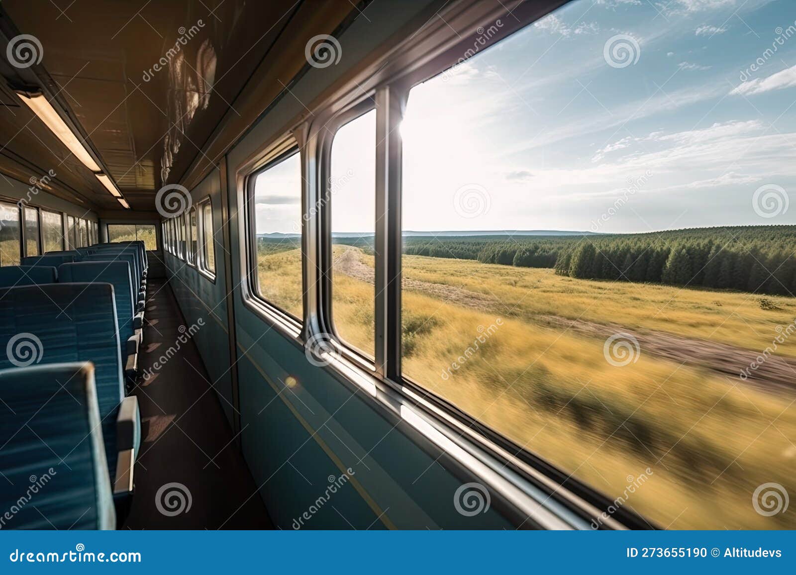 Passenger Train, with View of the Endless Horizon and Peaceful Scenery ...