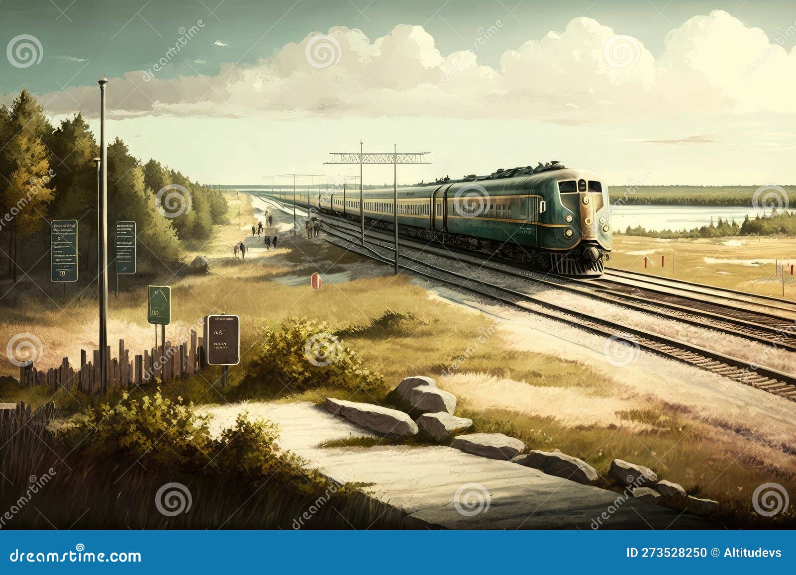 Passenger Train, with View of the Passing Landscape and Passing ...