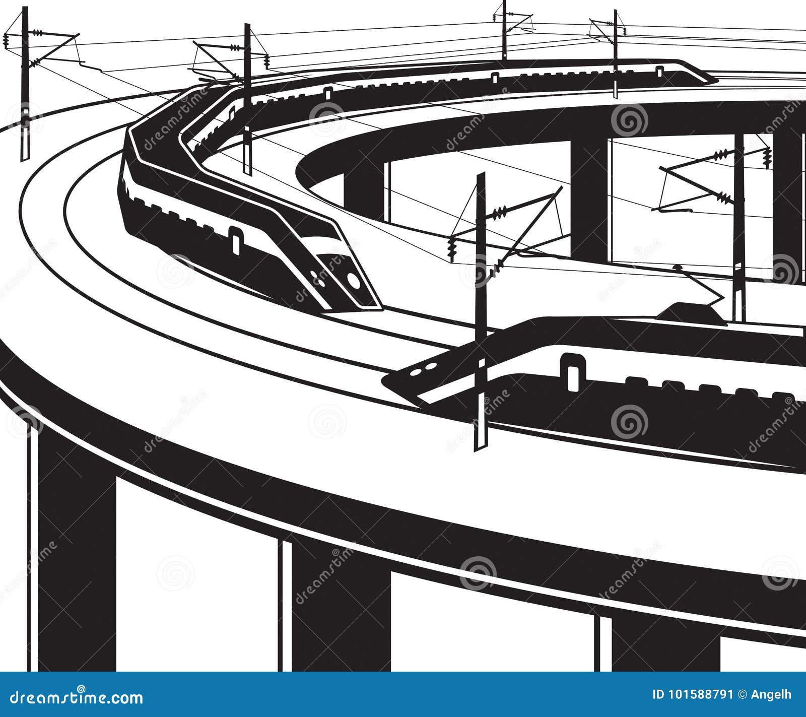 Passenger Trains Pass through Bridge Stock Vector - Illustration of ...