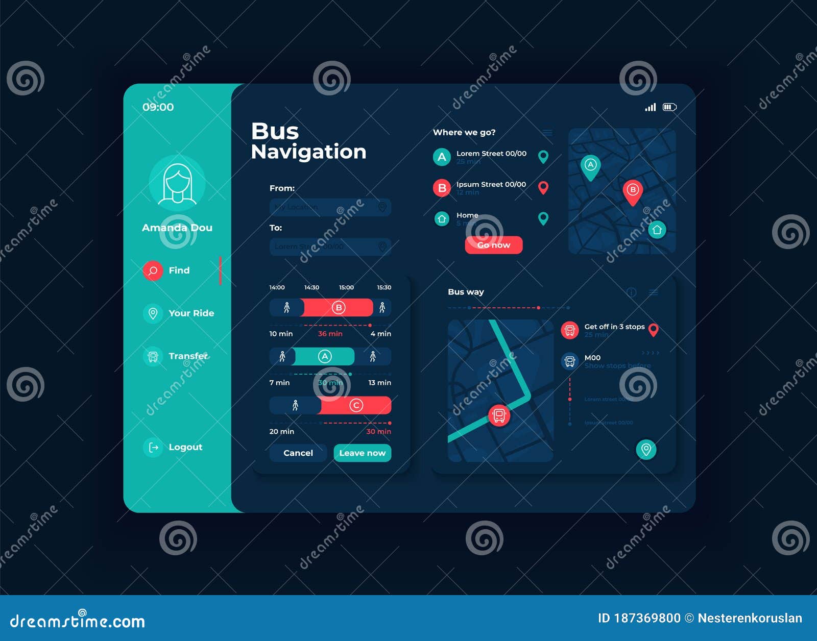 Passenger Transport Navigation Tablet Interface Vector Template Stock ...