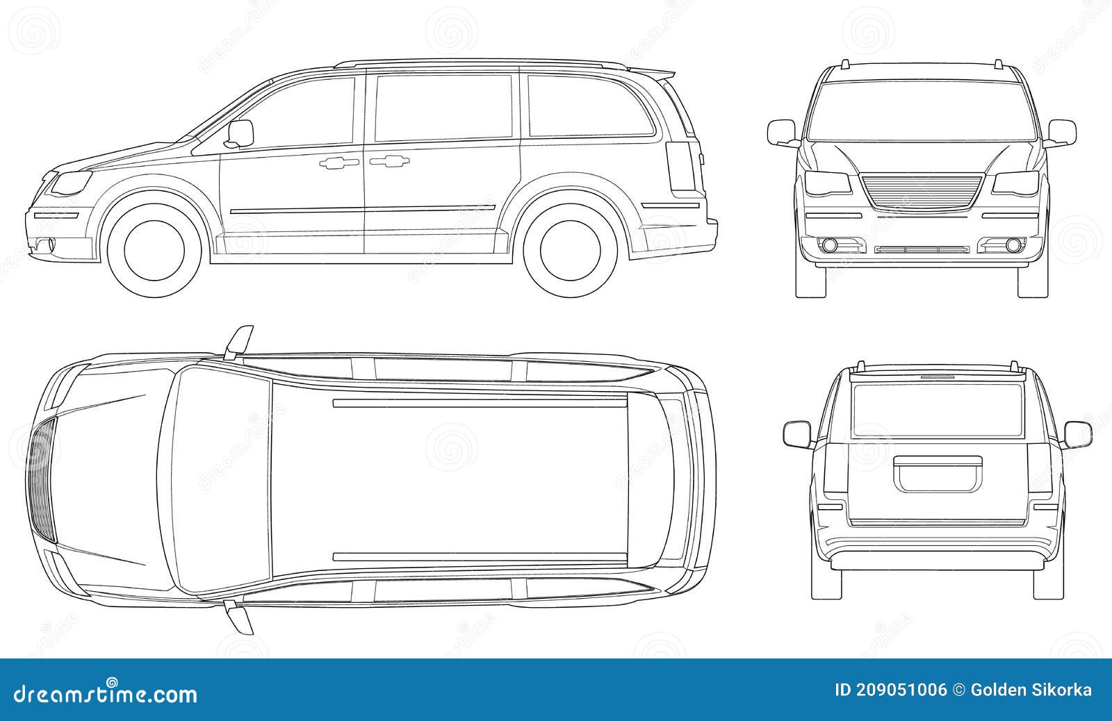 Passenger Van or Minivan Car Vector Template on White Background ...