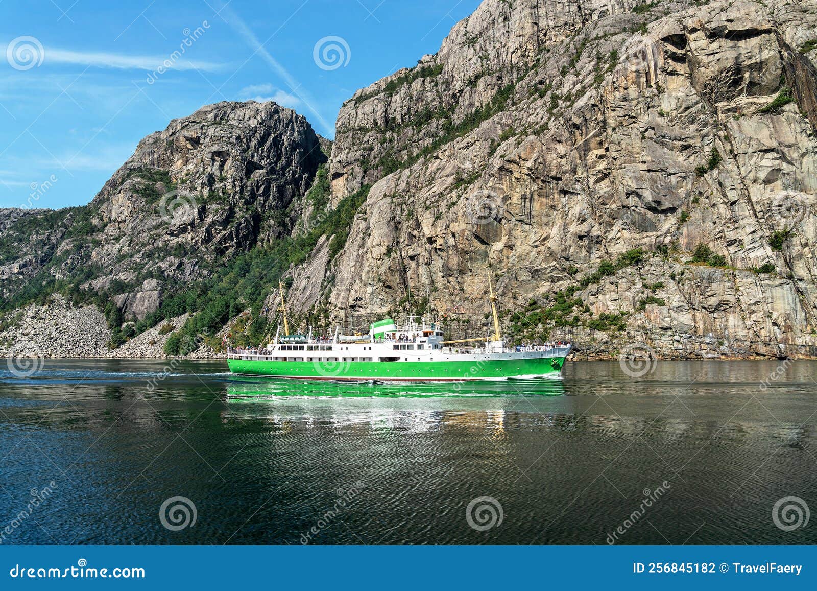 Passenger Vessel Sailing in Lysefjord Mountains, Norway Stock Photo ...
