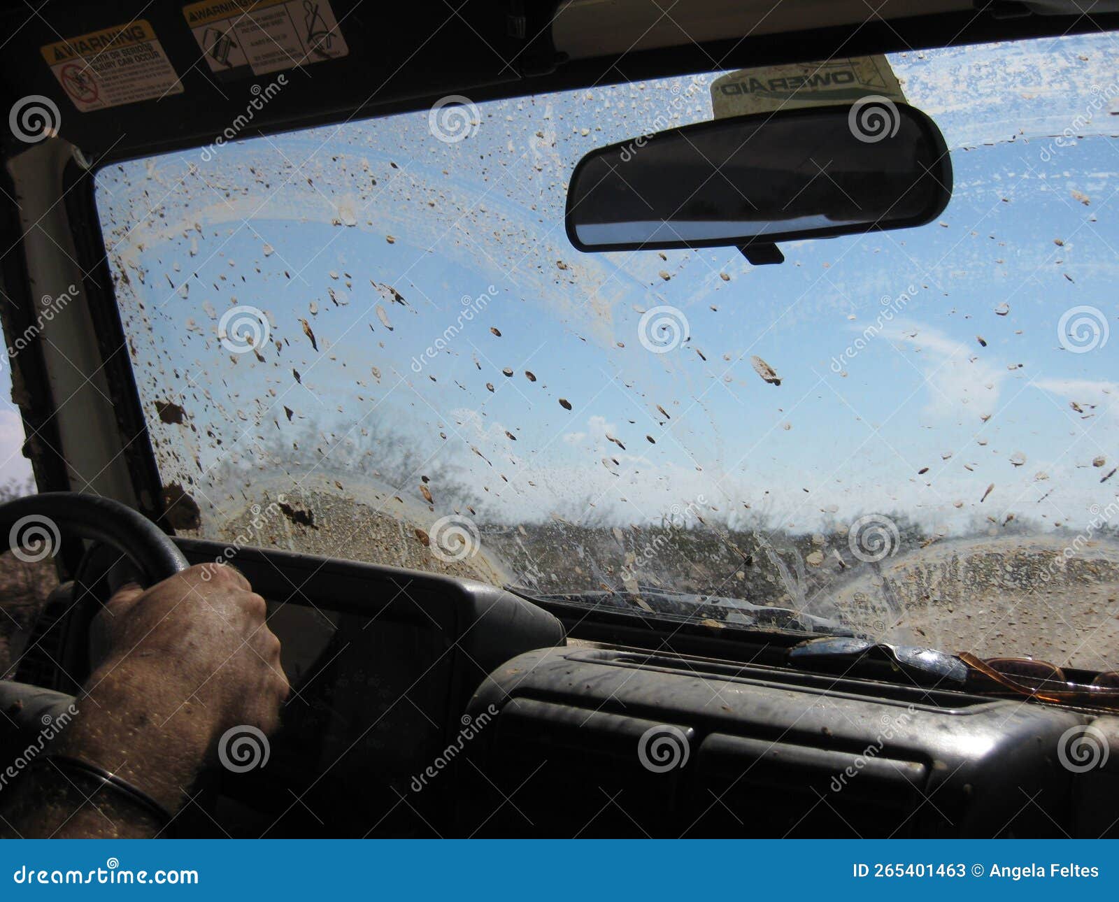 Passenger View of Driver Hand and Muddy Windshield Stock Image - Image ...