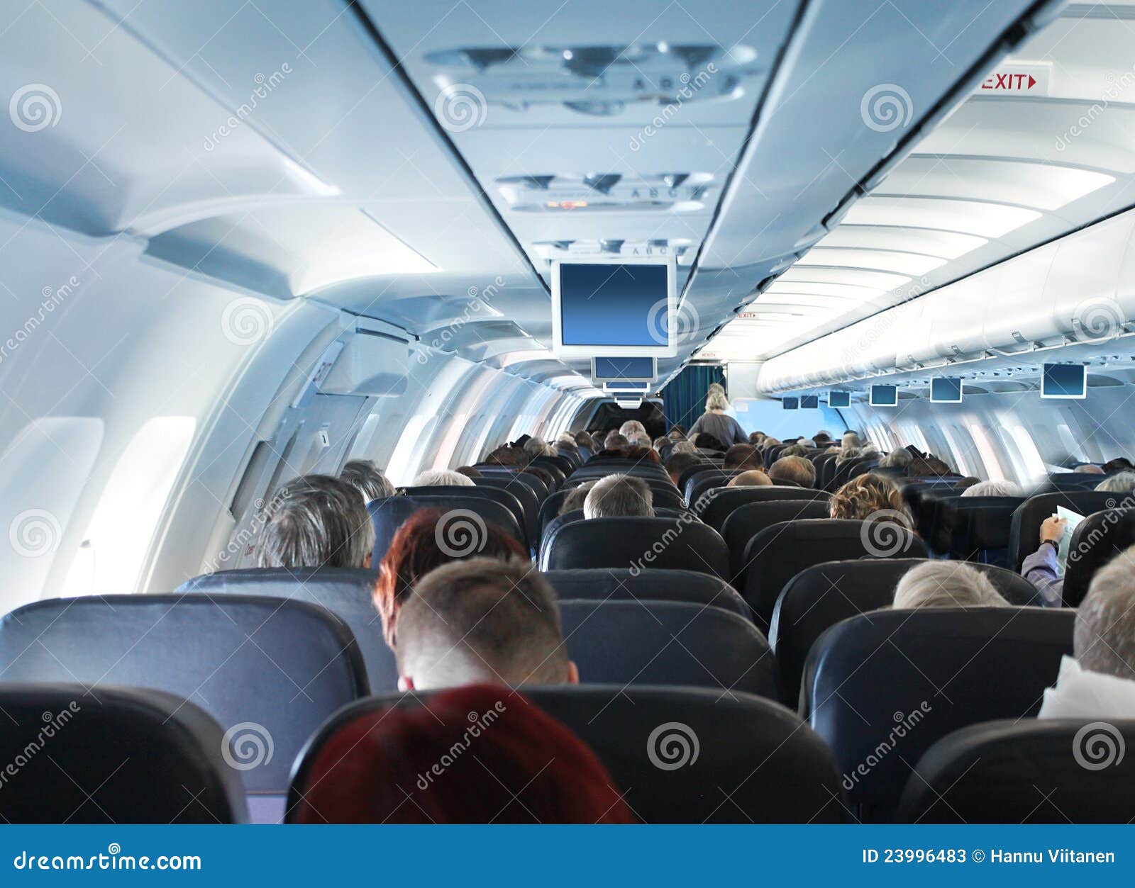 Airplane Cabin Aisle With Rear View And Seats Editorial Photo ...