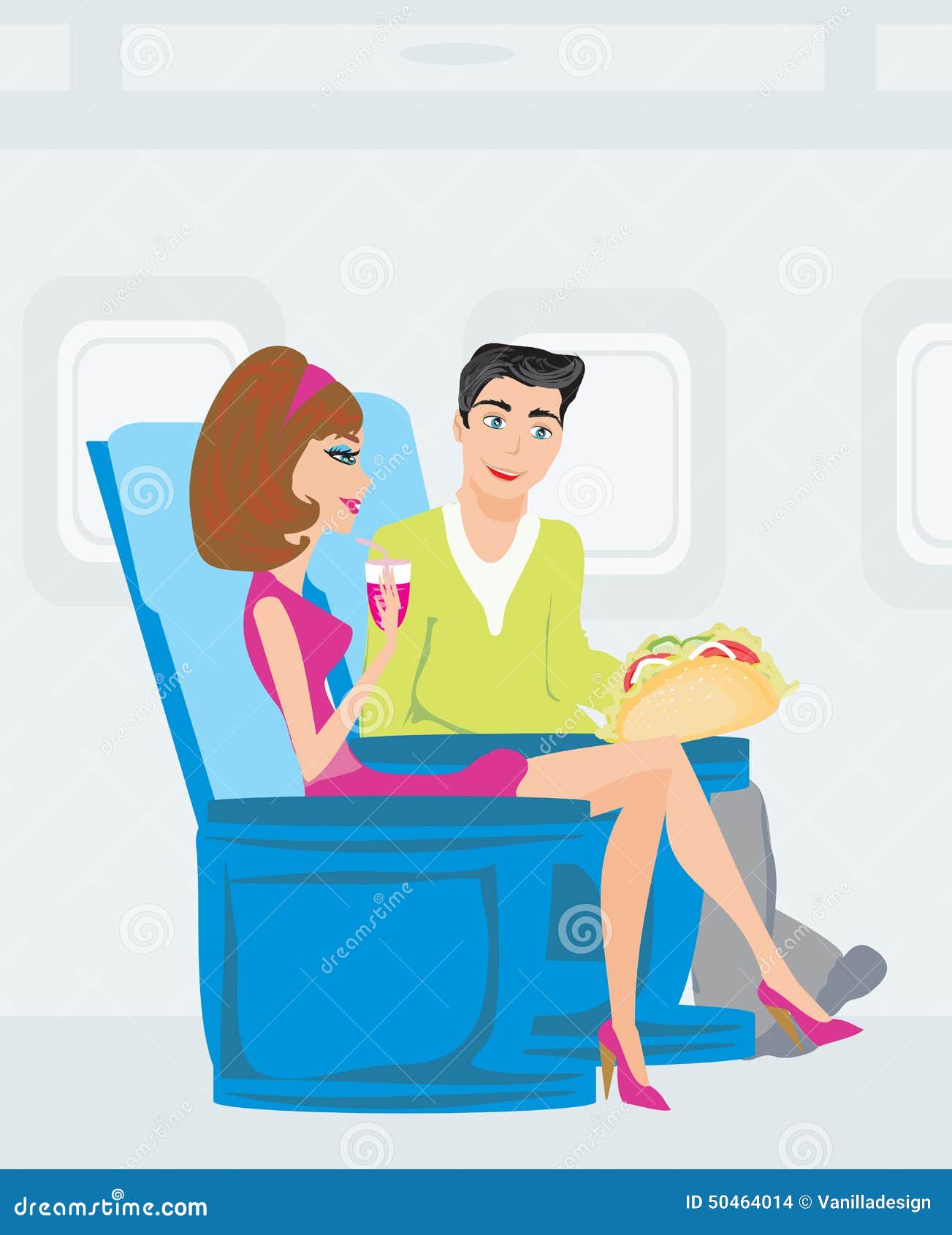 Passengers On Airplane Board Flat Vector Illustration. Cartoon People ...