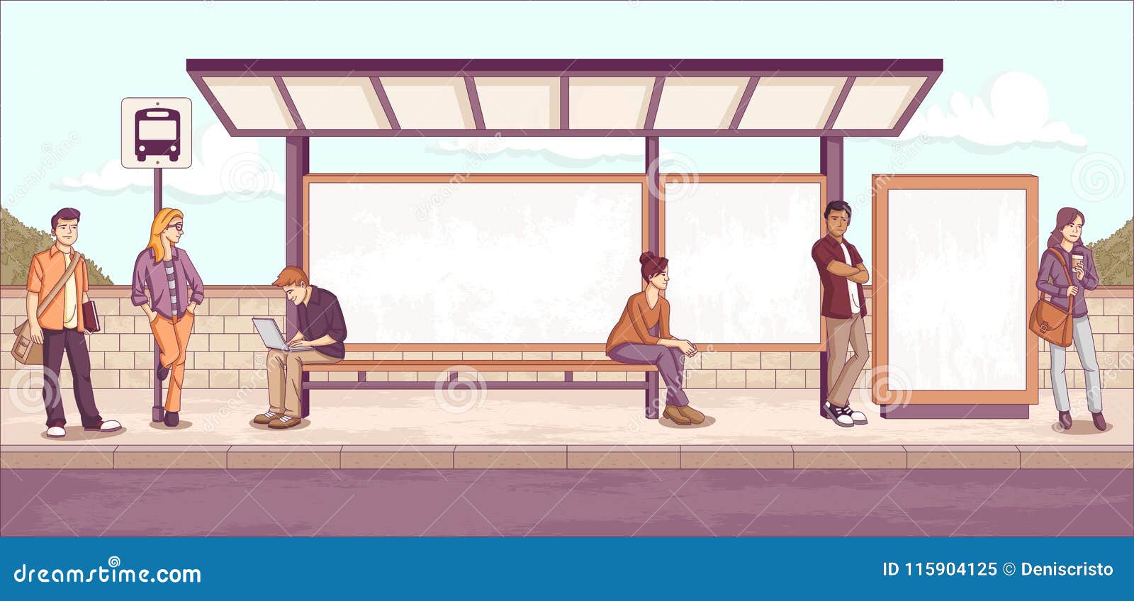 Cartoon People Waiting for Bus. Stock Vector - Illustration of people ...