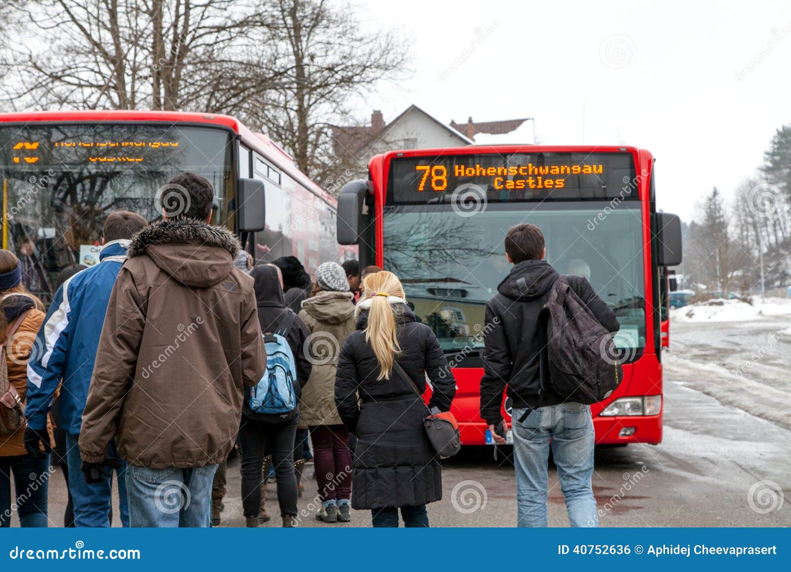 Passengers on Bus Stop Entering Arrived Modern Hohenschwangau Ca ...