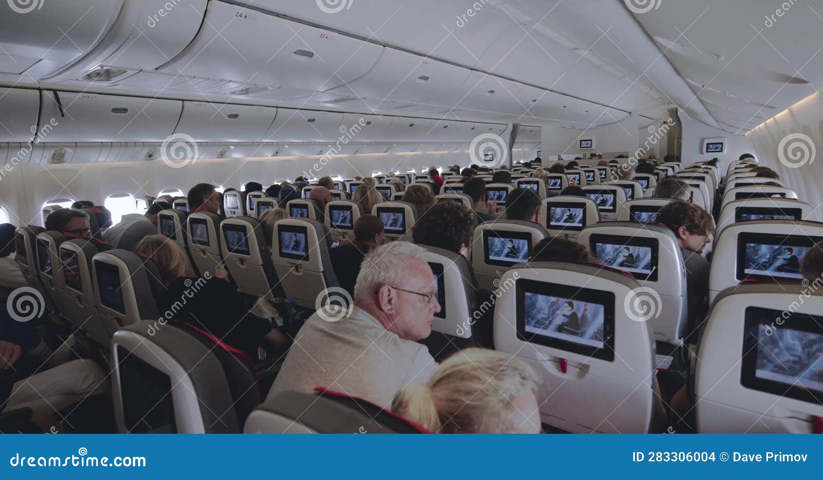 Passengers on the Plane Look at the Safety Instructions Stock Footage ...