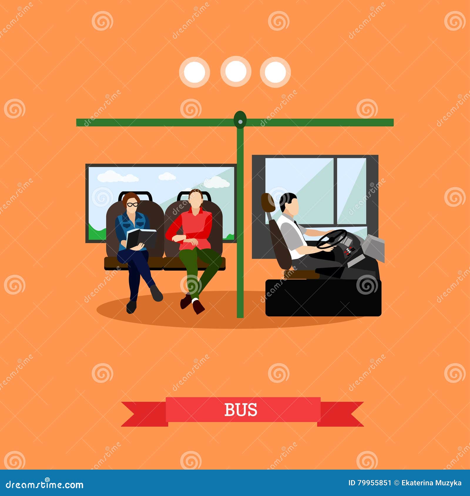 Passengers Public Transport Concept Vector Banner. People in Bus. Stock ...