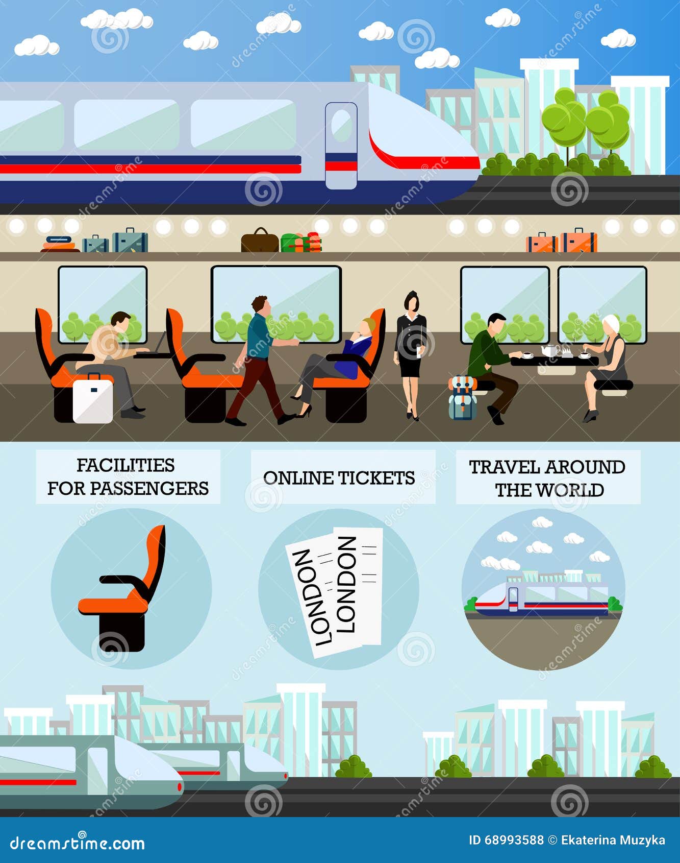 Passengers Public Transport Concept Vector Banner. People in Train ...