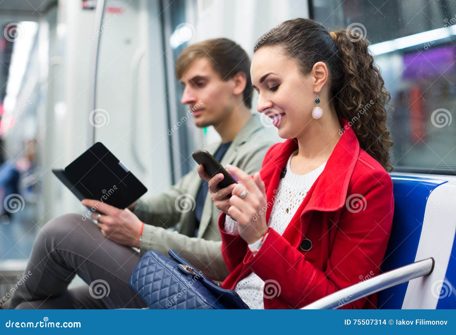 Passengers Reading in Metro Wagon Stock Photo - Image of entertainment ...