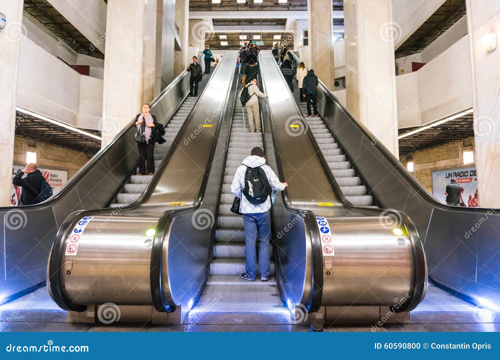 Passengers Riding Escalator in Train Station Bucharest, Romania Stock ...