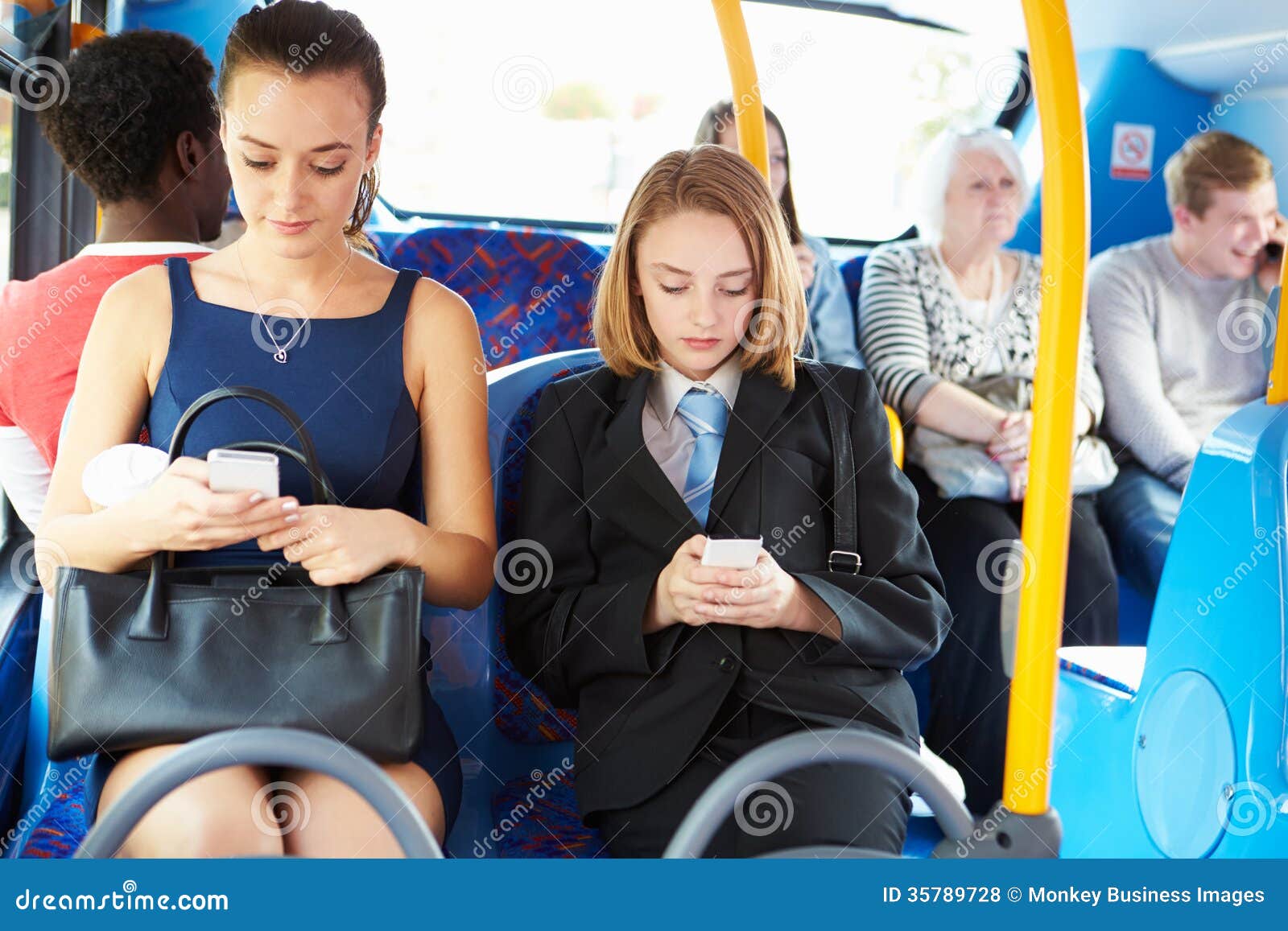 Passengers Sitting on Bus Sending Text Messages Stock Photo - Image of ...