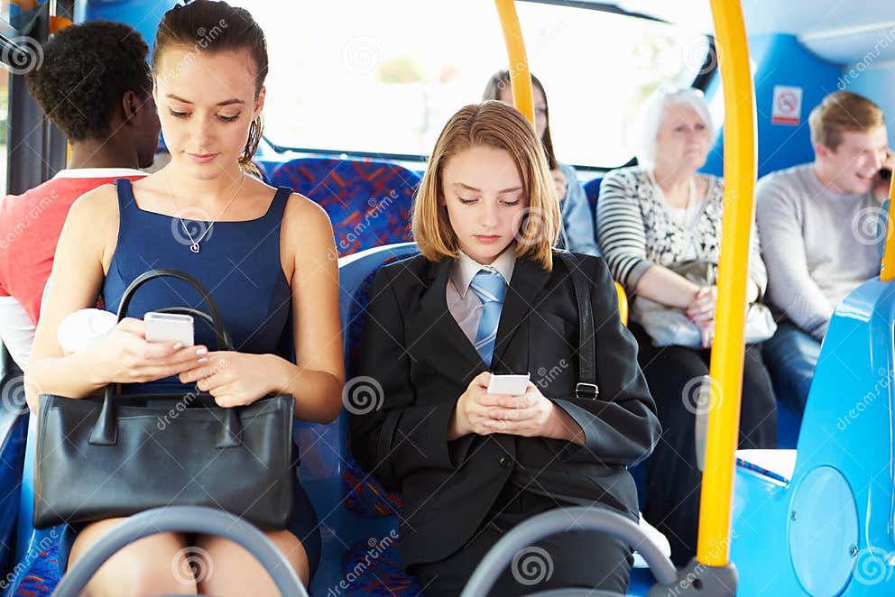Passengers Sitting on Bus Sending Text Messages Stock Photo - Image of ...