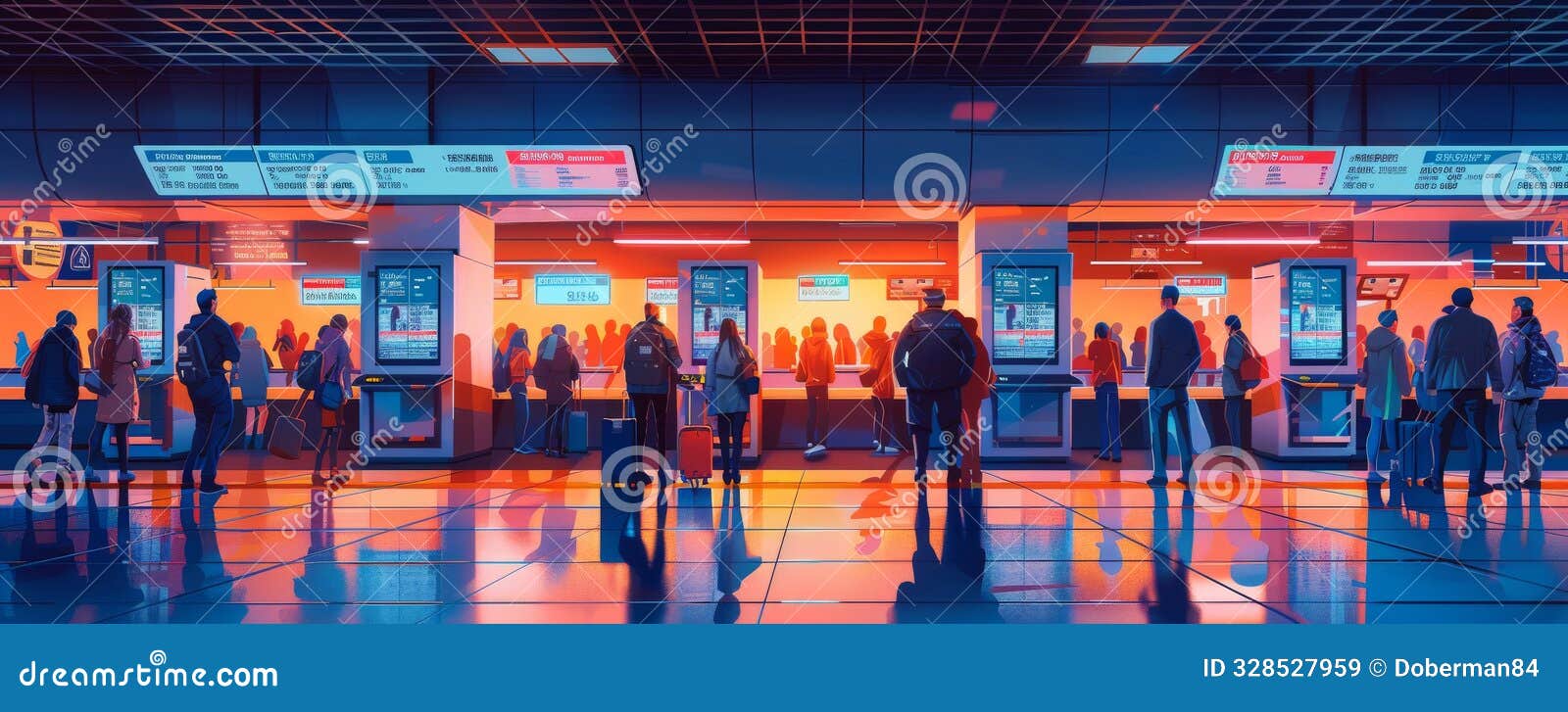 Passengers at Ticket Counters in Modern Transportation Hub Stock Image ...